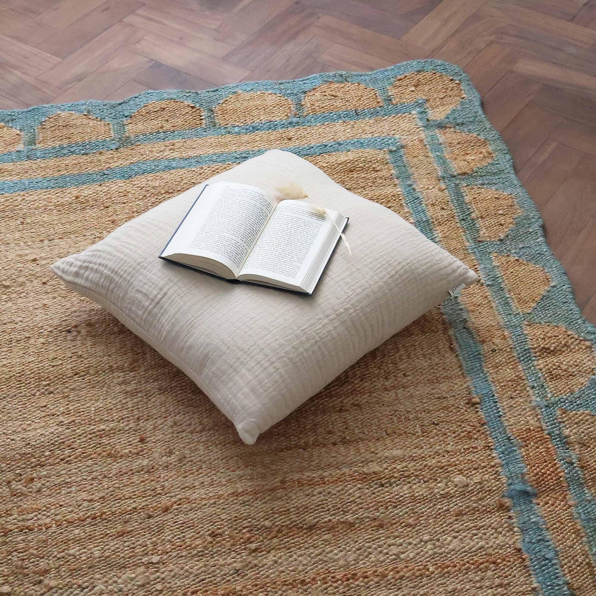 Ananya Blue Scallop Rug | Handloomed Rug with Blue Scallop Detail