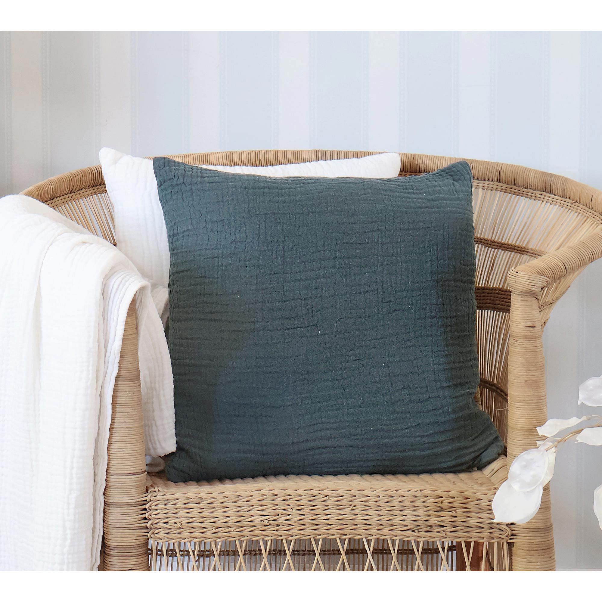 Apricity Blue Crinkle Cushion | Cotton Muslin Crinkle Cushion in Blue