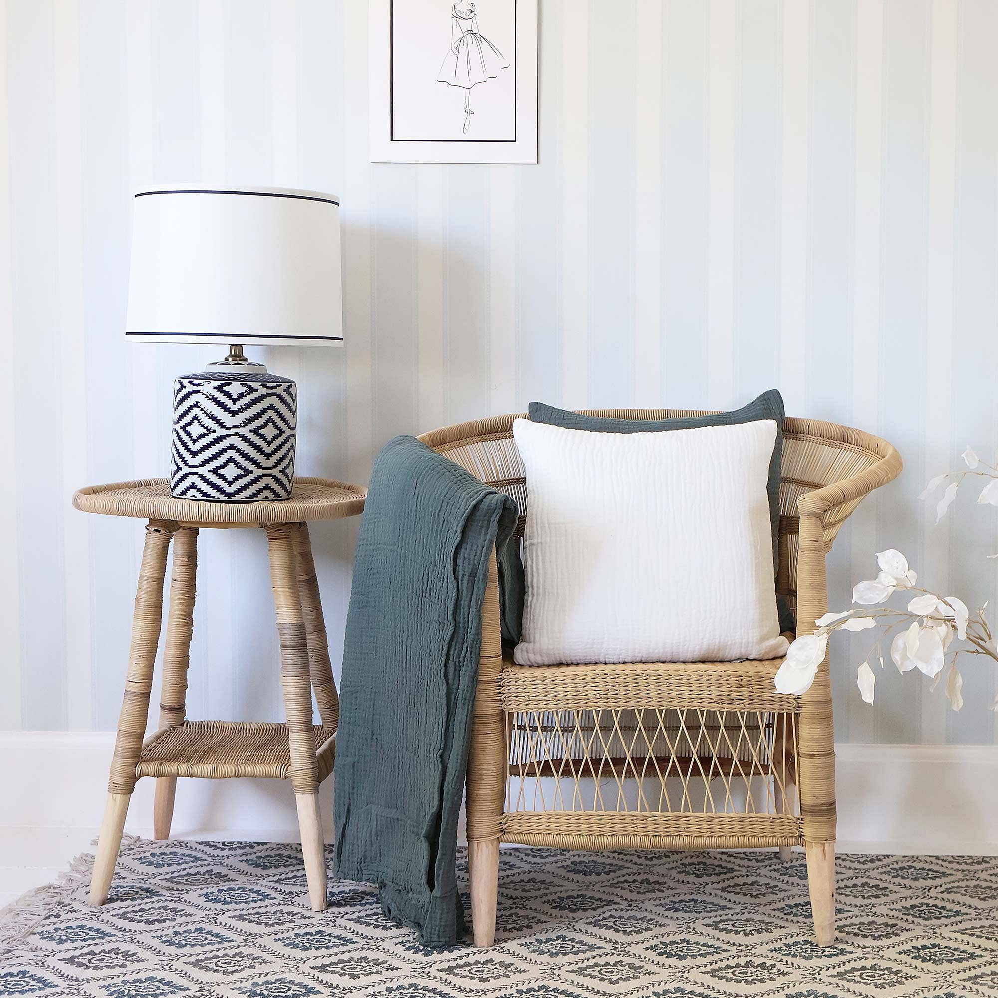 Apricity Dusk Blue Crinkle Throw | Crinkle Cotton Muslin Throw in Blue