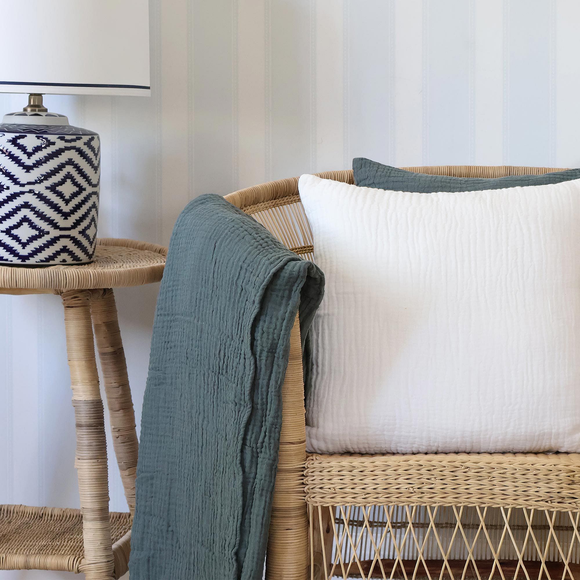 Apricity Dusk Blue Crinkle Throw | Crinkle Cotton Muslin Throw in Blue