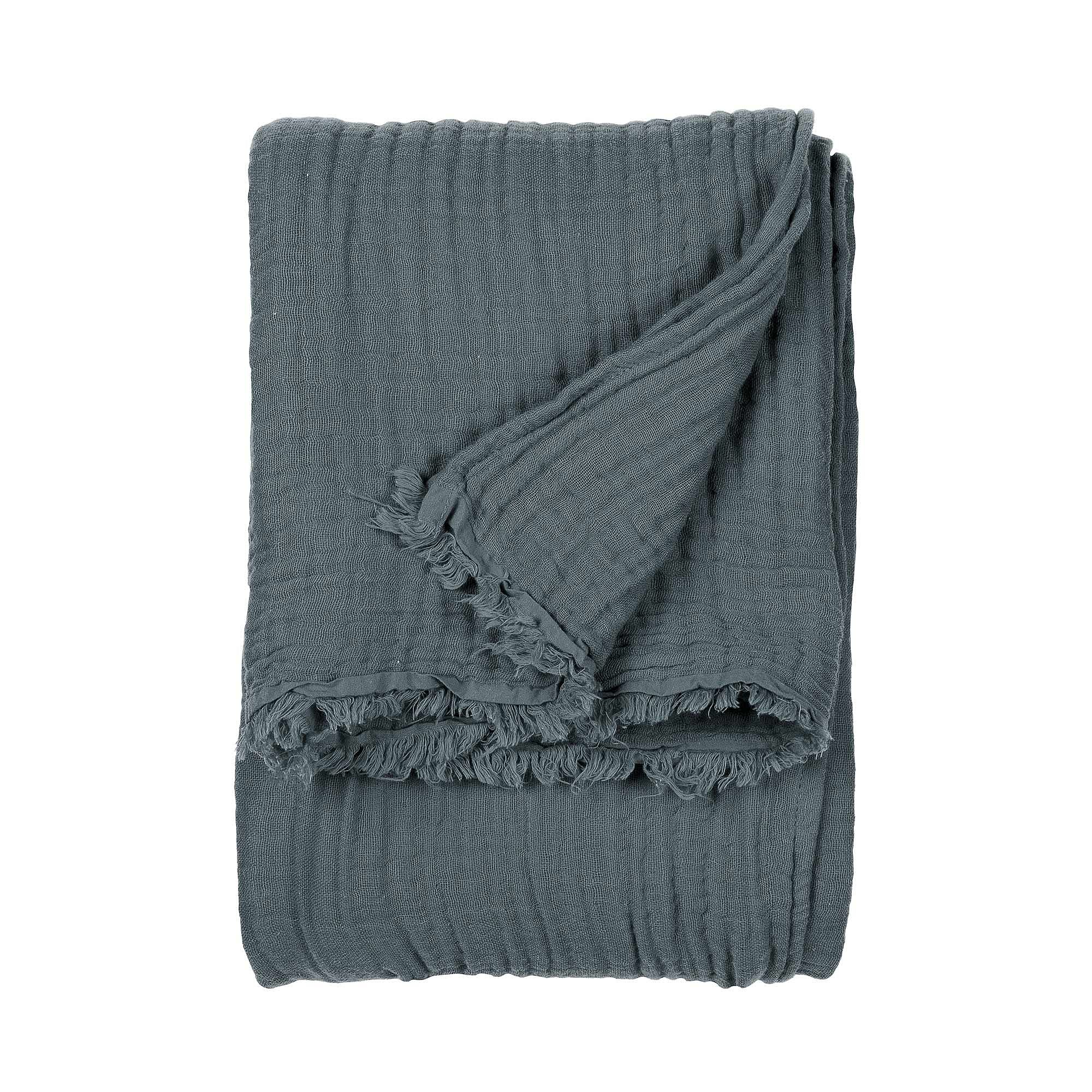 Apricity Dusk Blue Crinkle Throw | Crinkle Cotton Muslin Throw in Blue