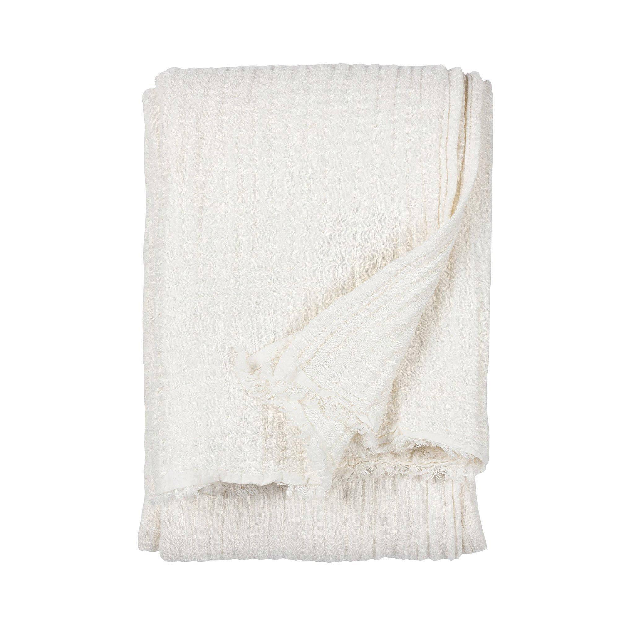 Apricity White Crinkle Throw | Crinkle Cotton Muslin Throw in White