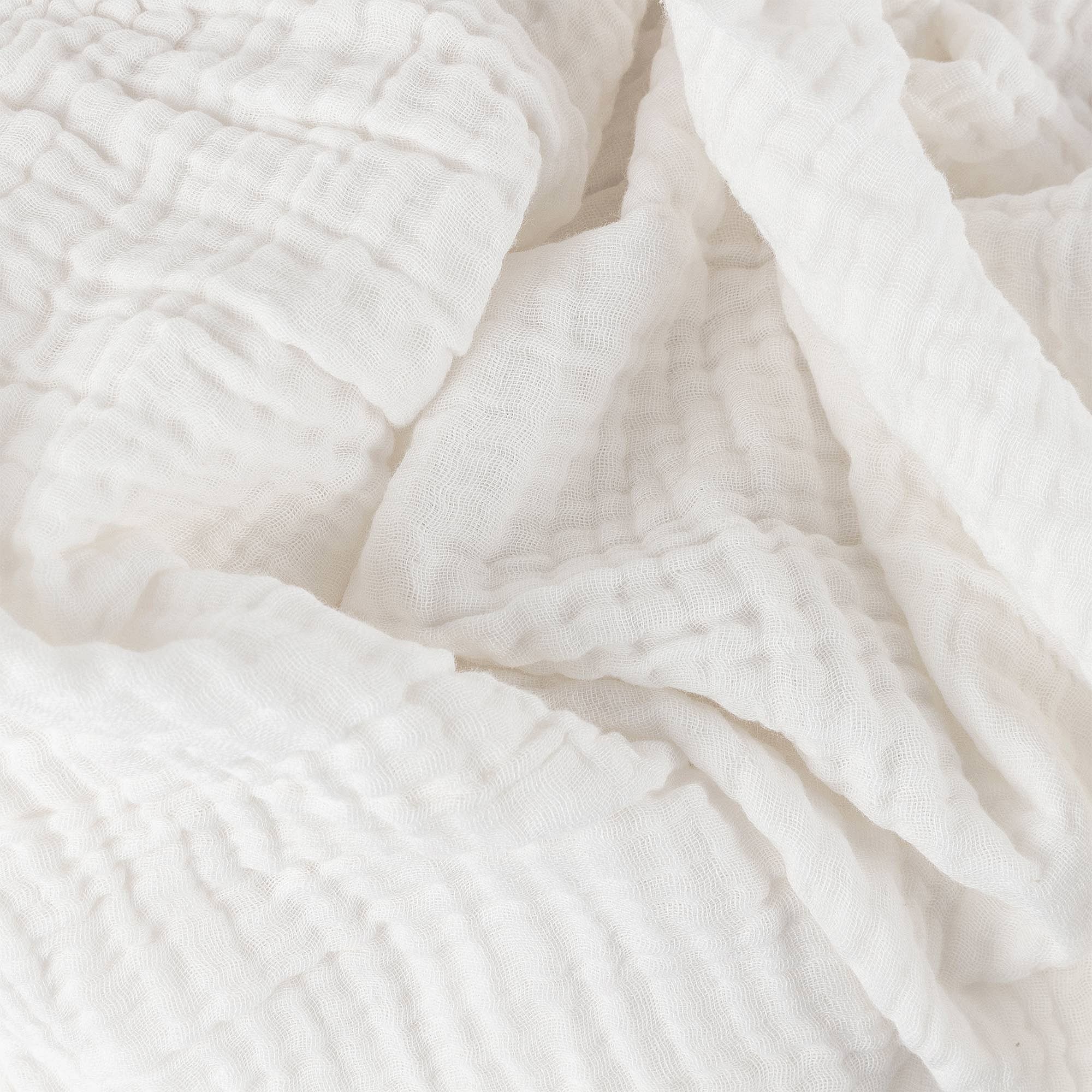 Apricity White Crinkle Throw | Crinkle Cotton Muslin Throw in White