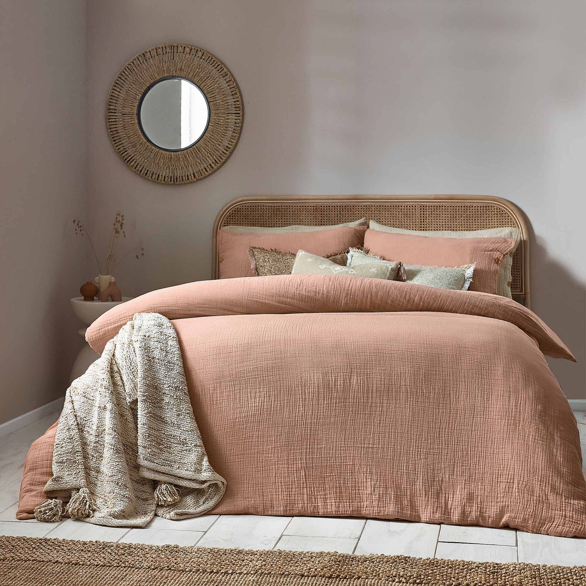 Apricity Peach Fuzz Crinkle Bed Linen Set | Ultra Soft, Double Layer Cotton Bed Linen Set in ...