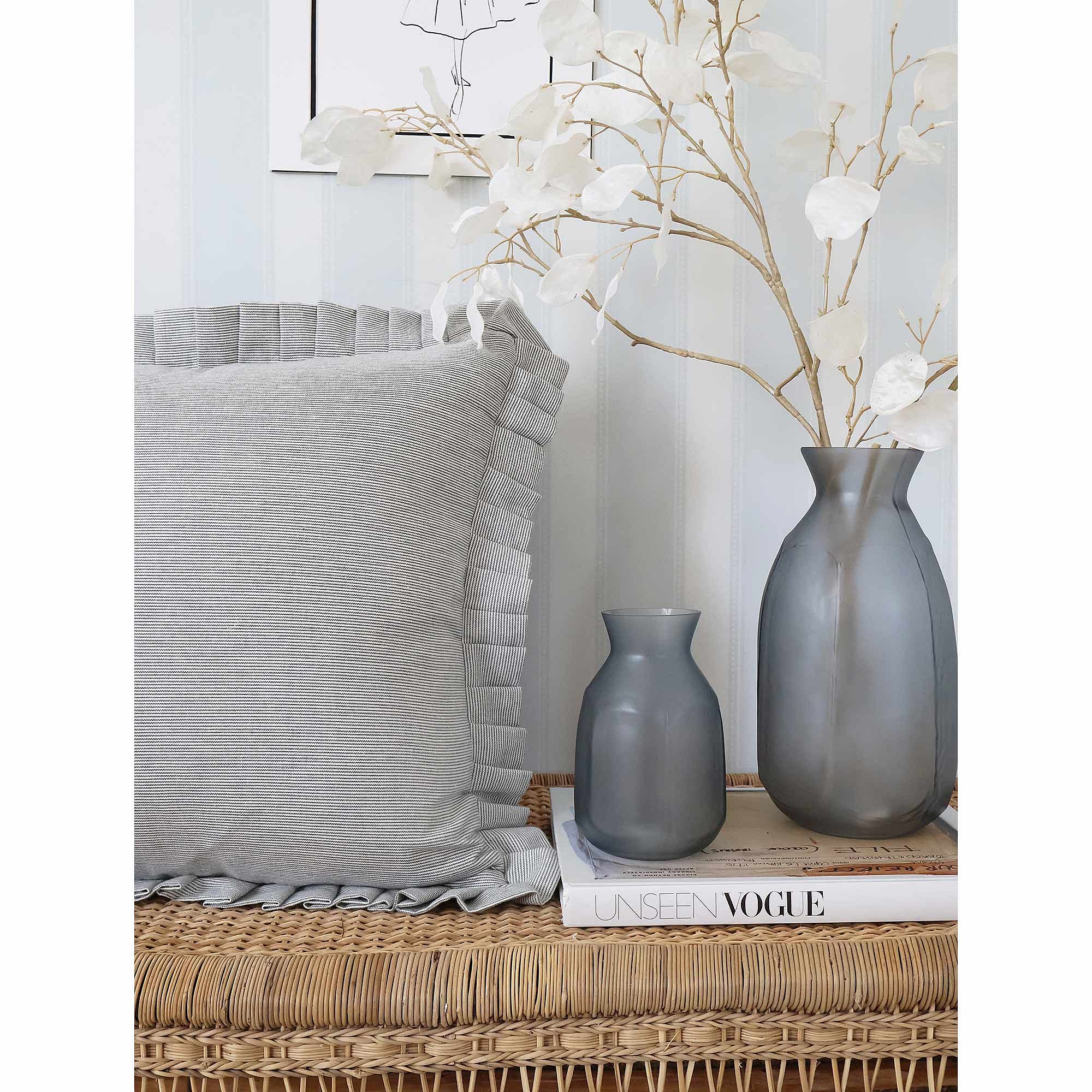 Barnaby Striped Charcoal Cushion | Charcoal Pleated Stripe Cushion made from Recycled Cotton