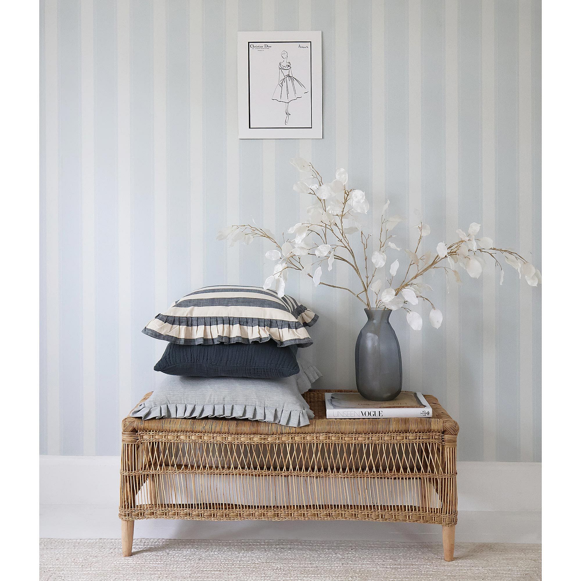 Barnaby Striped Charcoal Cushion | Charcoal Pleated Stripe Cushion made from Recycled Cotton