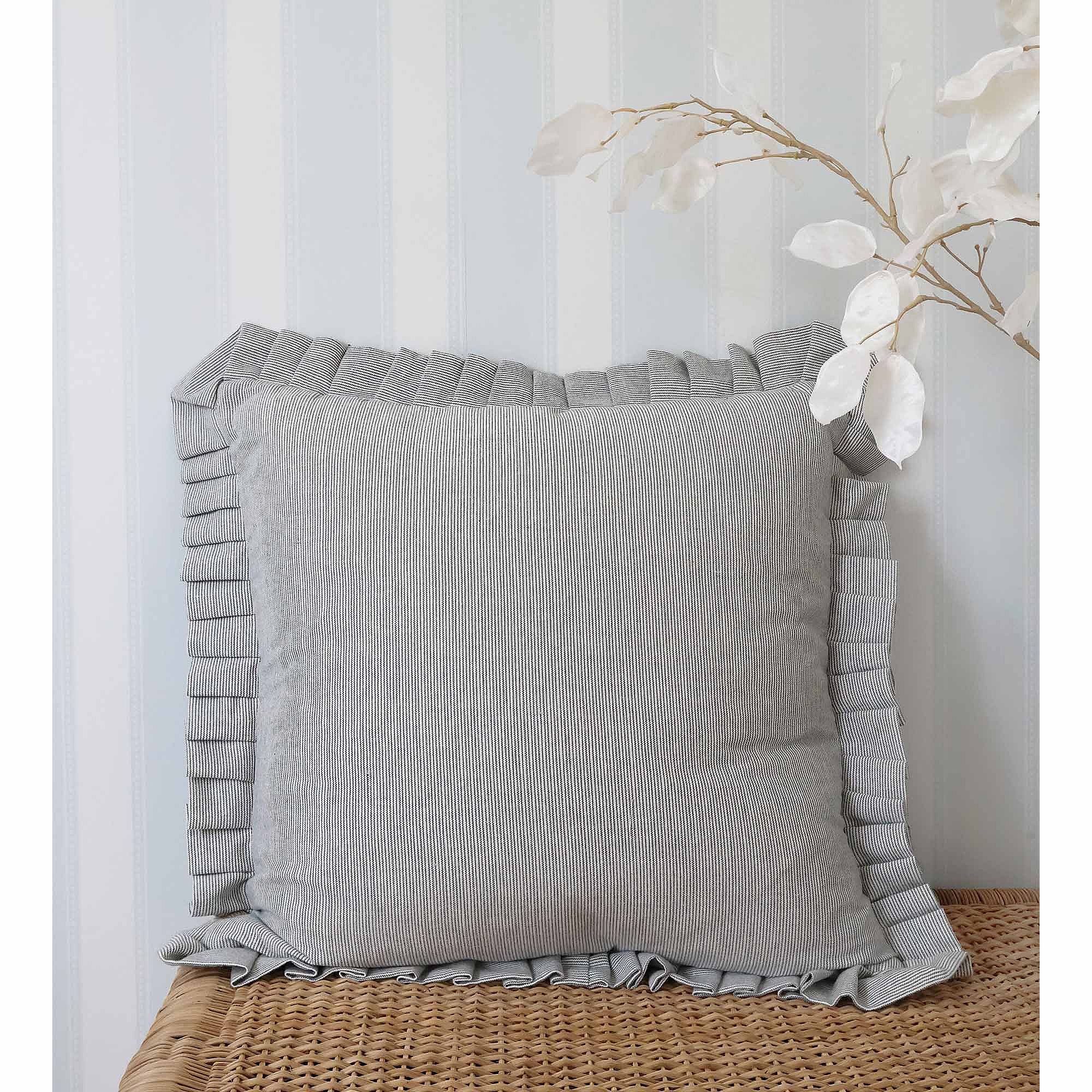 Barnaby Striped Charcoal Cushion | Charcoal Pleated Stripe Cushion made from Recycled Cotton