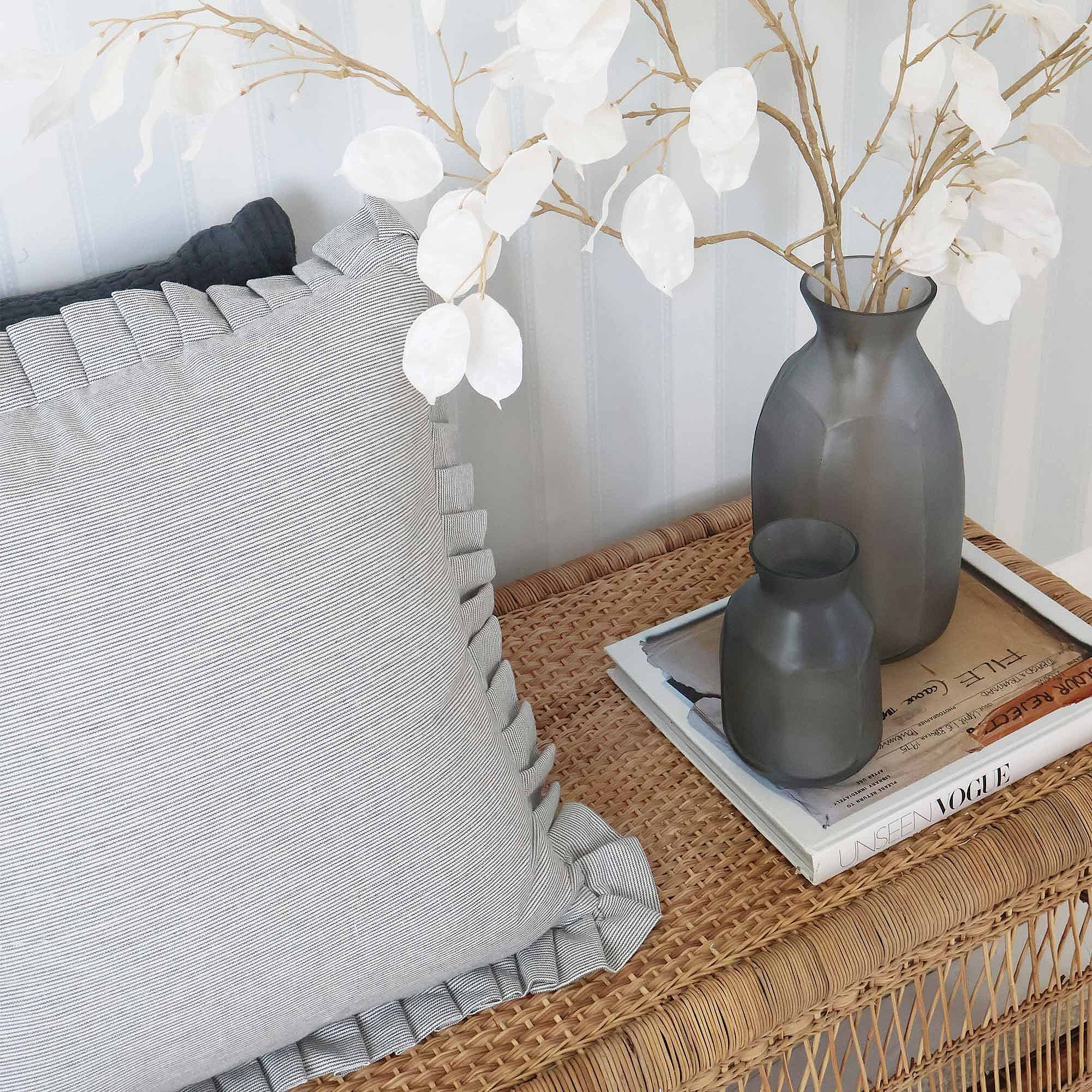 Barnaby Striped Charcoal Cushion | Charcoal Pleated Stripe Cushion made from Recycled Cotton