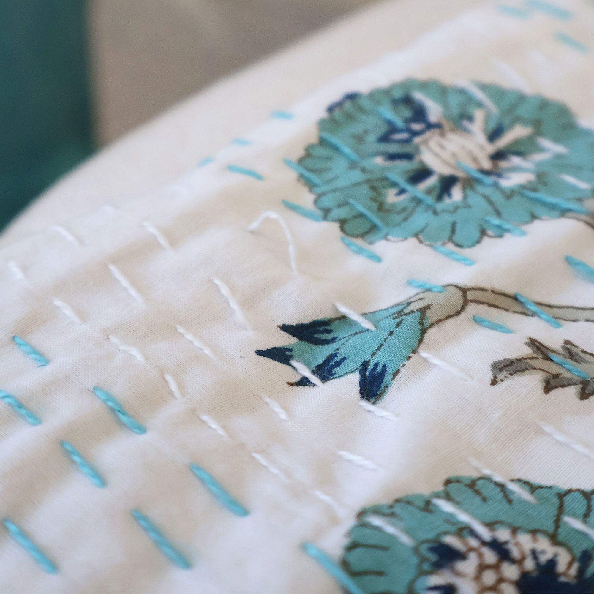 Berries and Blues Large Kantha Throw | Handmade Indian Block Printed ...