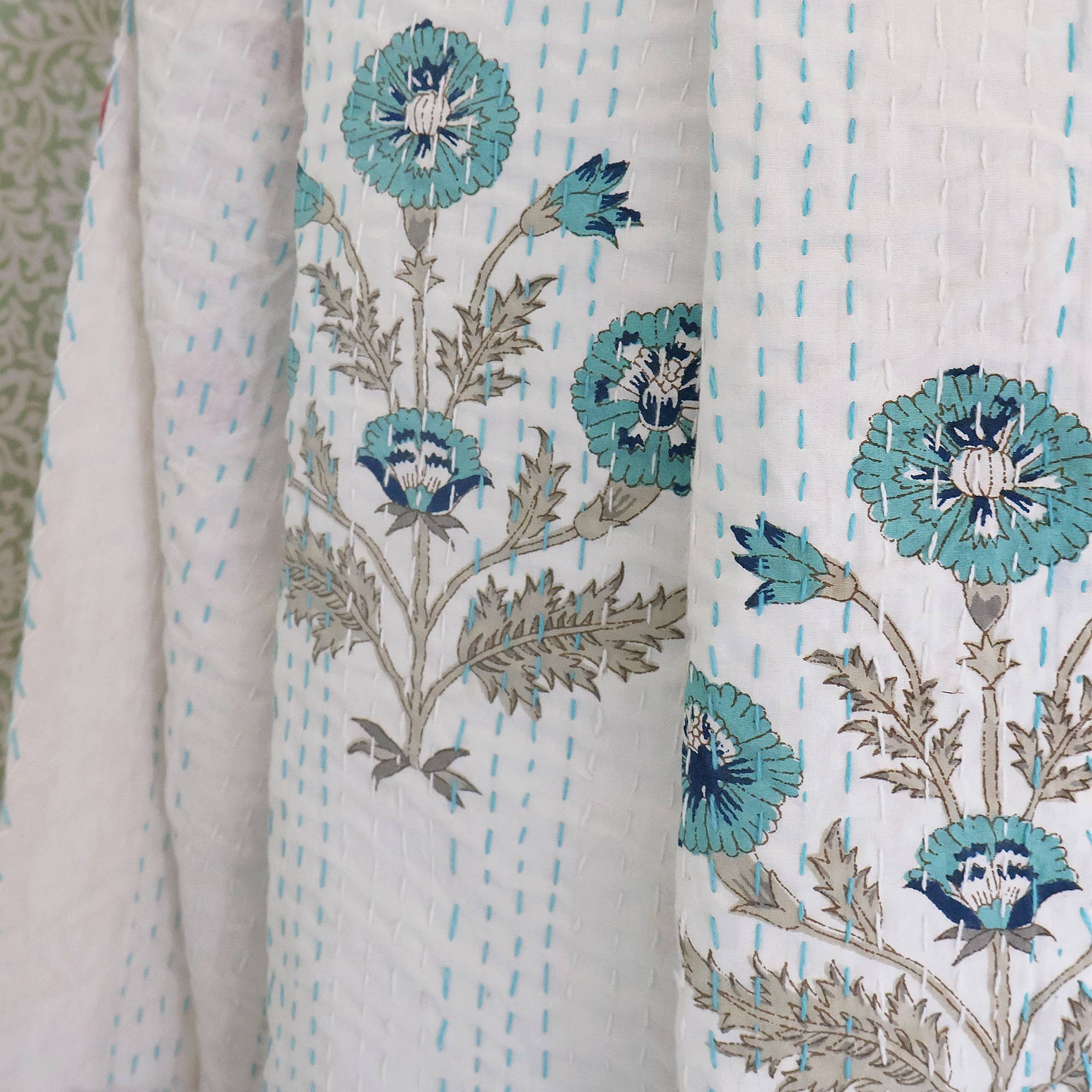 Berries and Blues Large Kantha Throw | Handmade Indian Block Printed ...