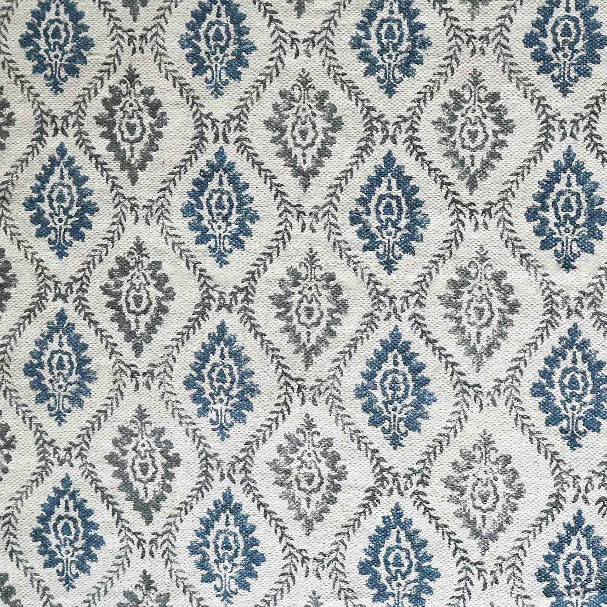 Blue Trellis Block Printed Rug | Blue Cotton Block Printed Rug