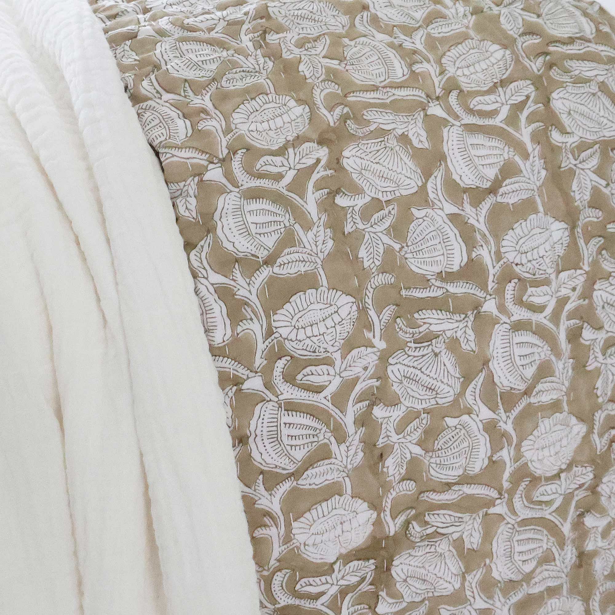 Chai Latte Block Print Bedspread | Lightweight Quilted Block Printed ...