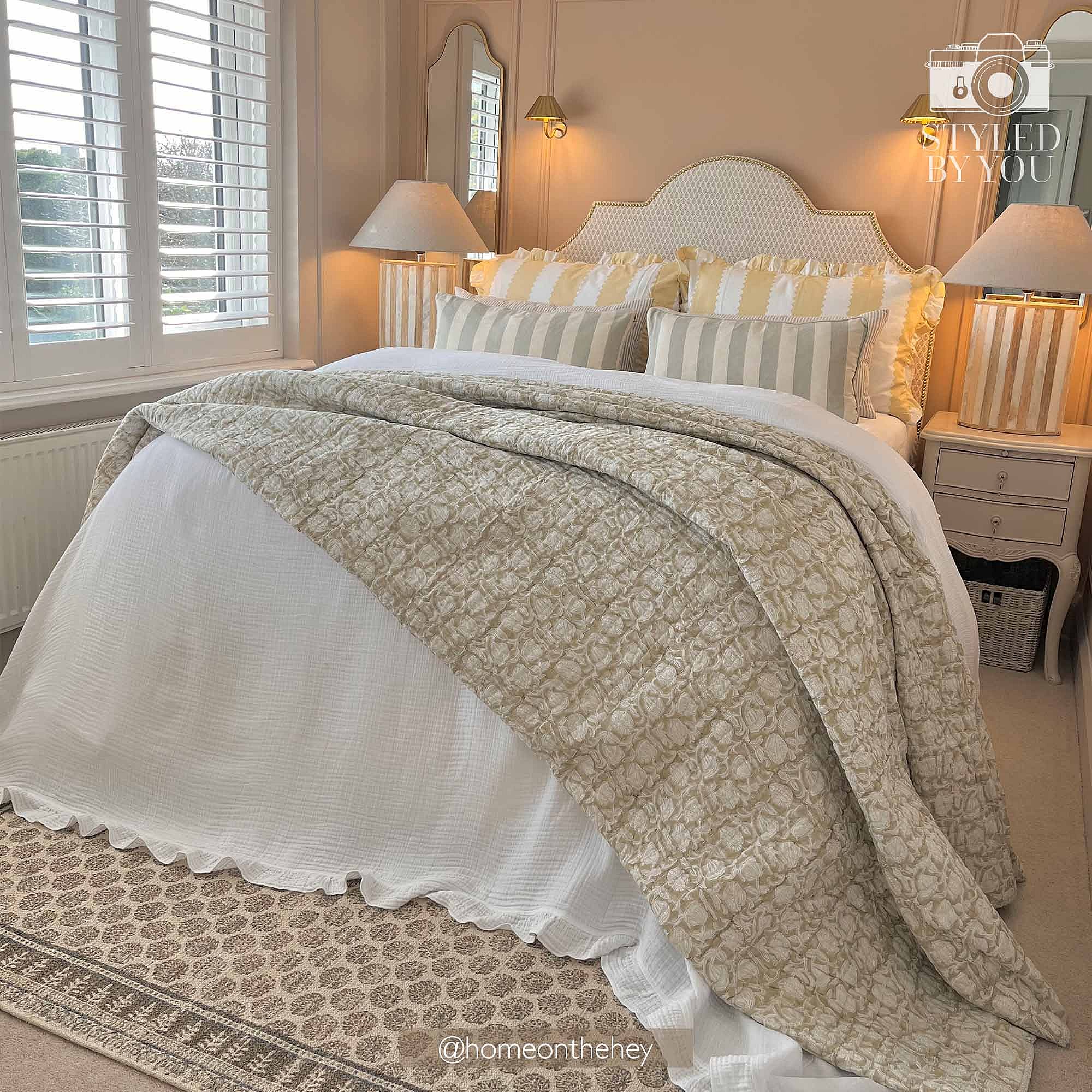 Chai Latte Block Print Bedspread | Lightweight Quilted Block Printed ...