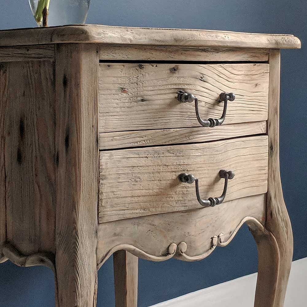 Chateauneuf Rustic Bedside Table | Distressed Reclaimed Wood French ...