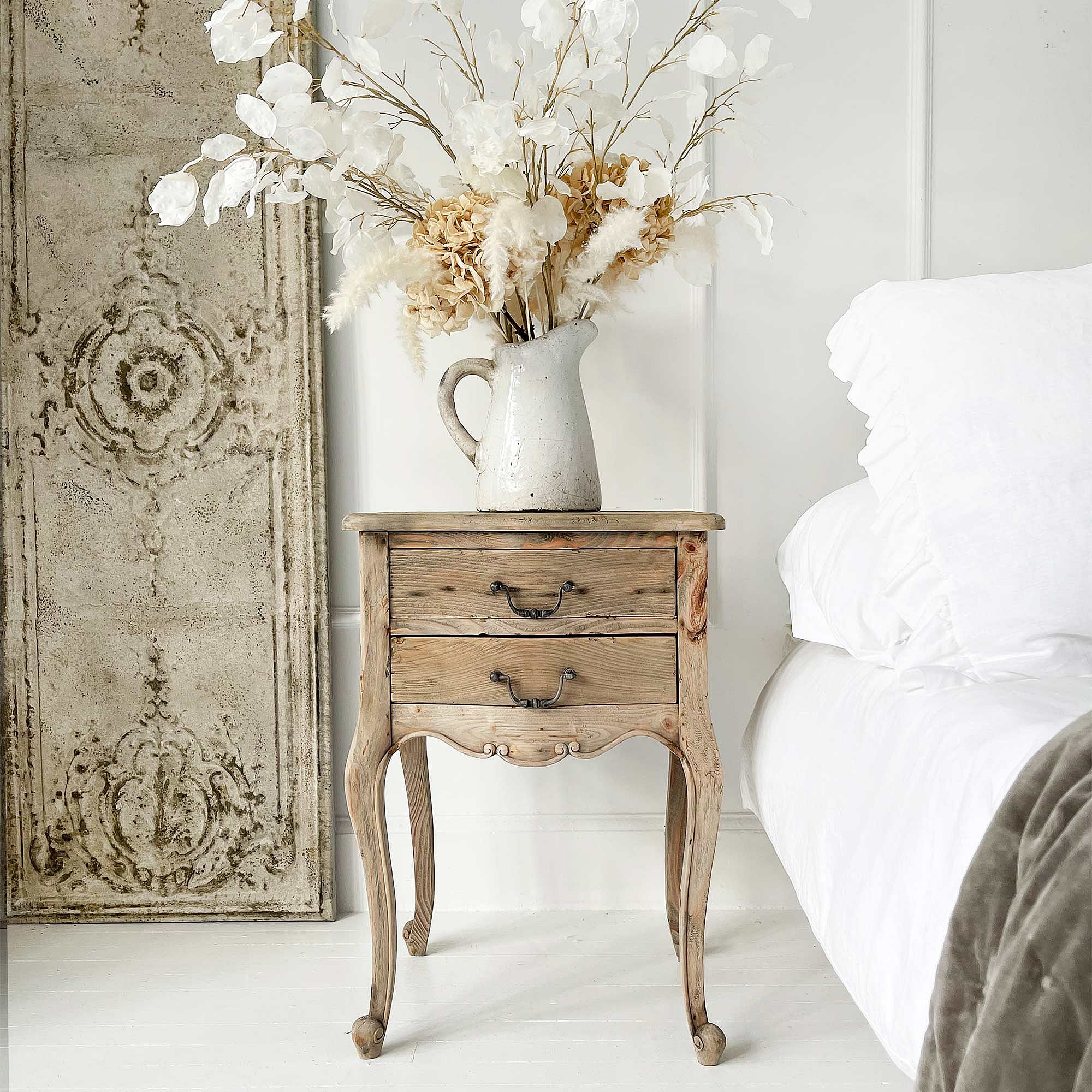 Chateauneuf Rustic Bedside Table | Distressed Reclaimed Wood French ...