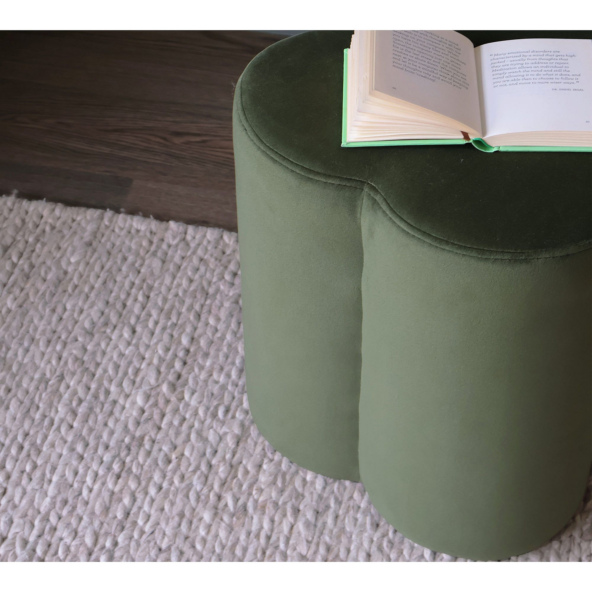 Clover Pouffe in Olive Velvet | Clover Design Velvet Bedroom Stool in Green