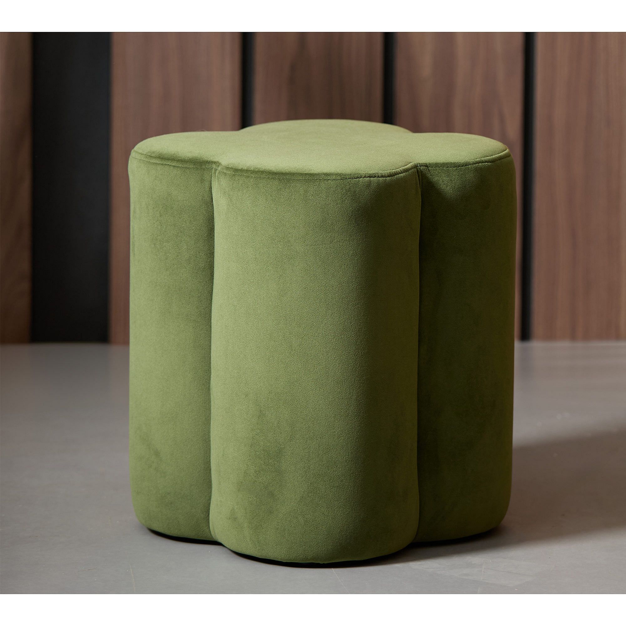 Clover Pouffe in Olive Velvet | Clover Design Velvet Bedroom Stool in Green