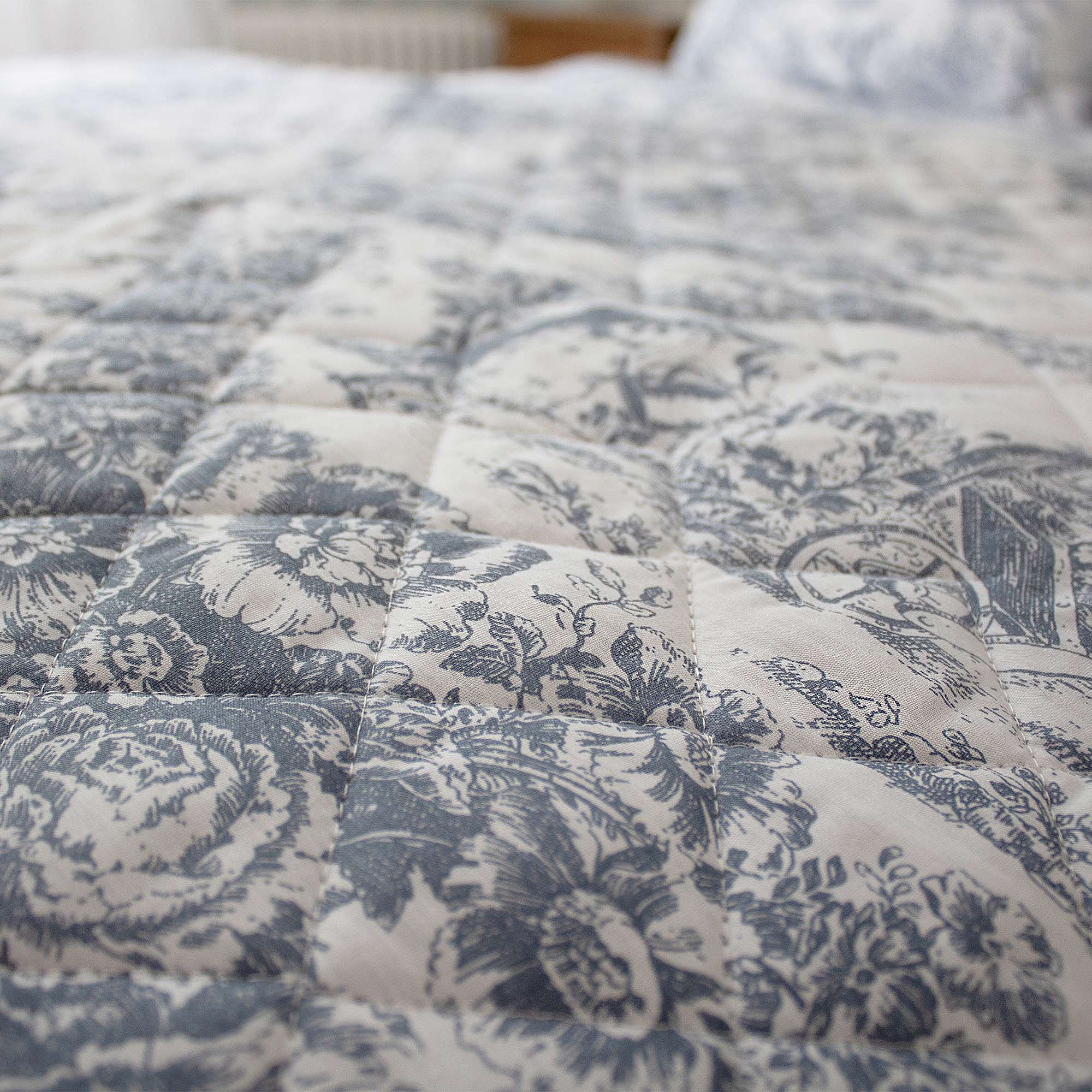 Country Toile Blue Bedspread | Blue and White Bedspread With ...