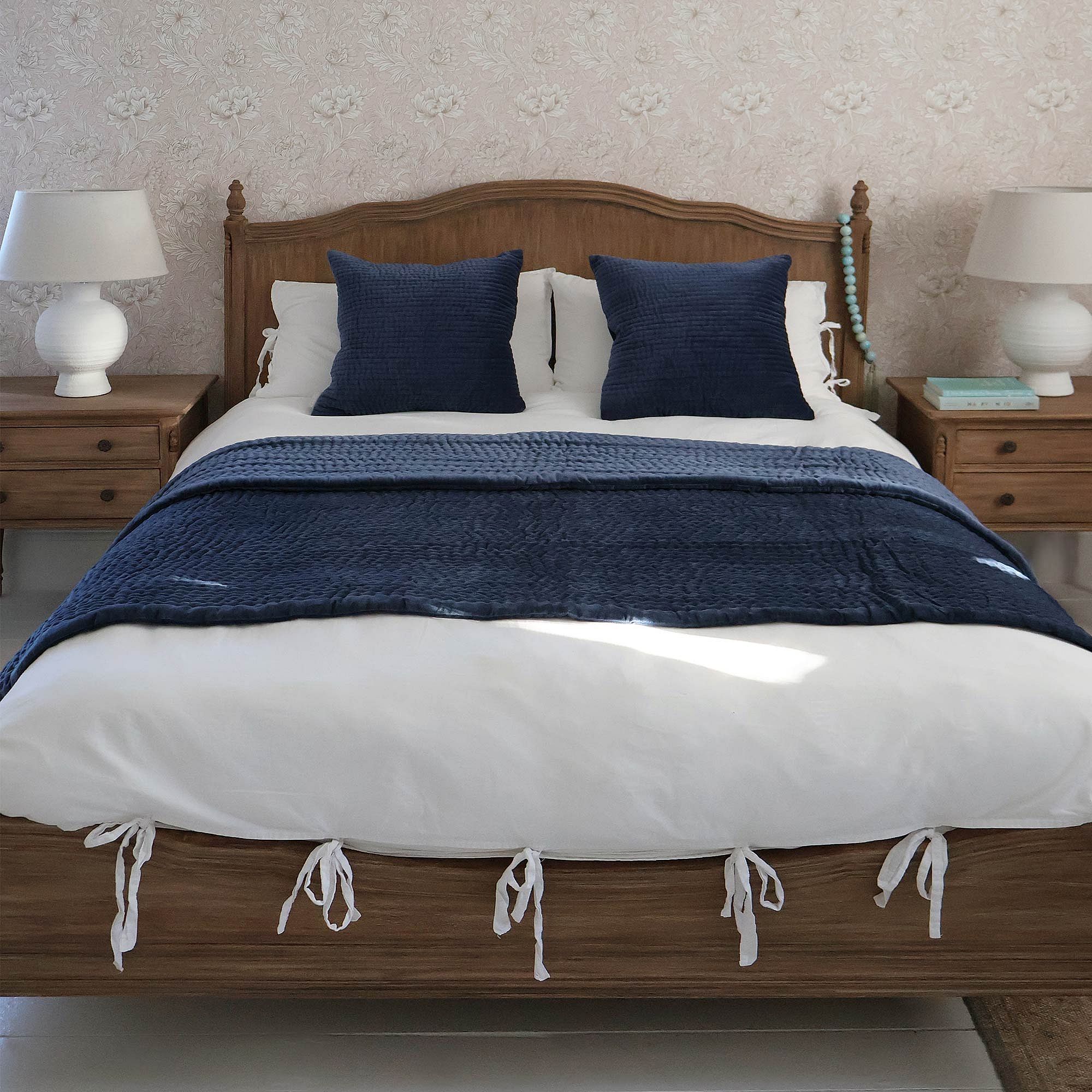 Deep Dreams Velvet Throw in Bluebell | Velvet Quilted Bedspread with ...