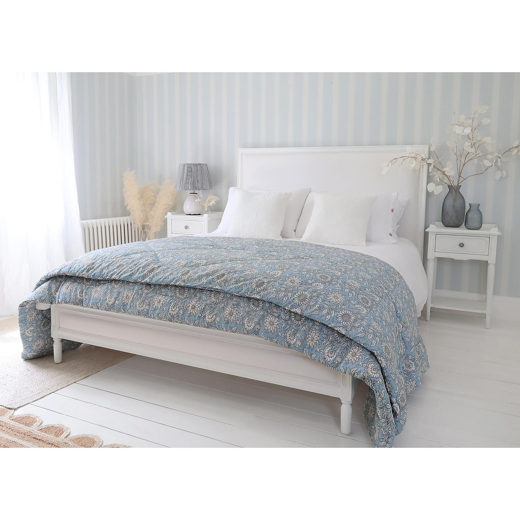 Felia Blue Bedspread | A Softly Quilted Cotton Bedspread with A ...