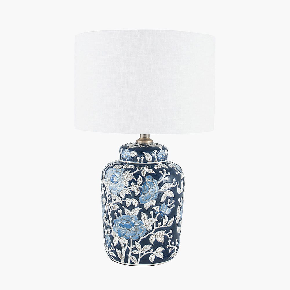 Fleur Blue Ceramic Table Lamp | Blue Floral Ceramic Table Lamp with ...