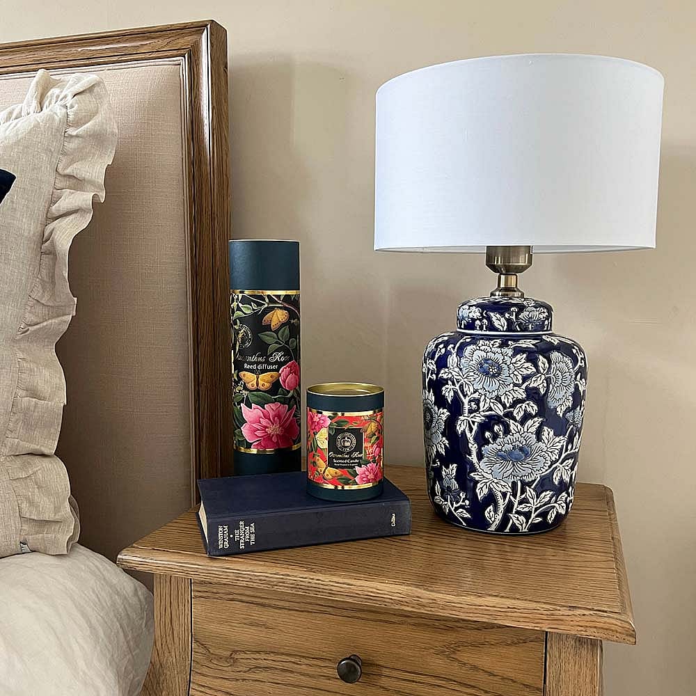 Fleur Blue Ceramic Table Lamp | Blue Floral Ceramic Table Lamp with ...