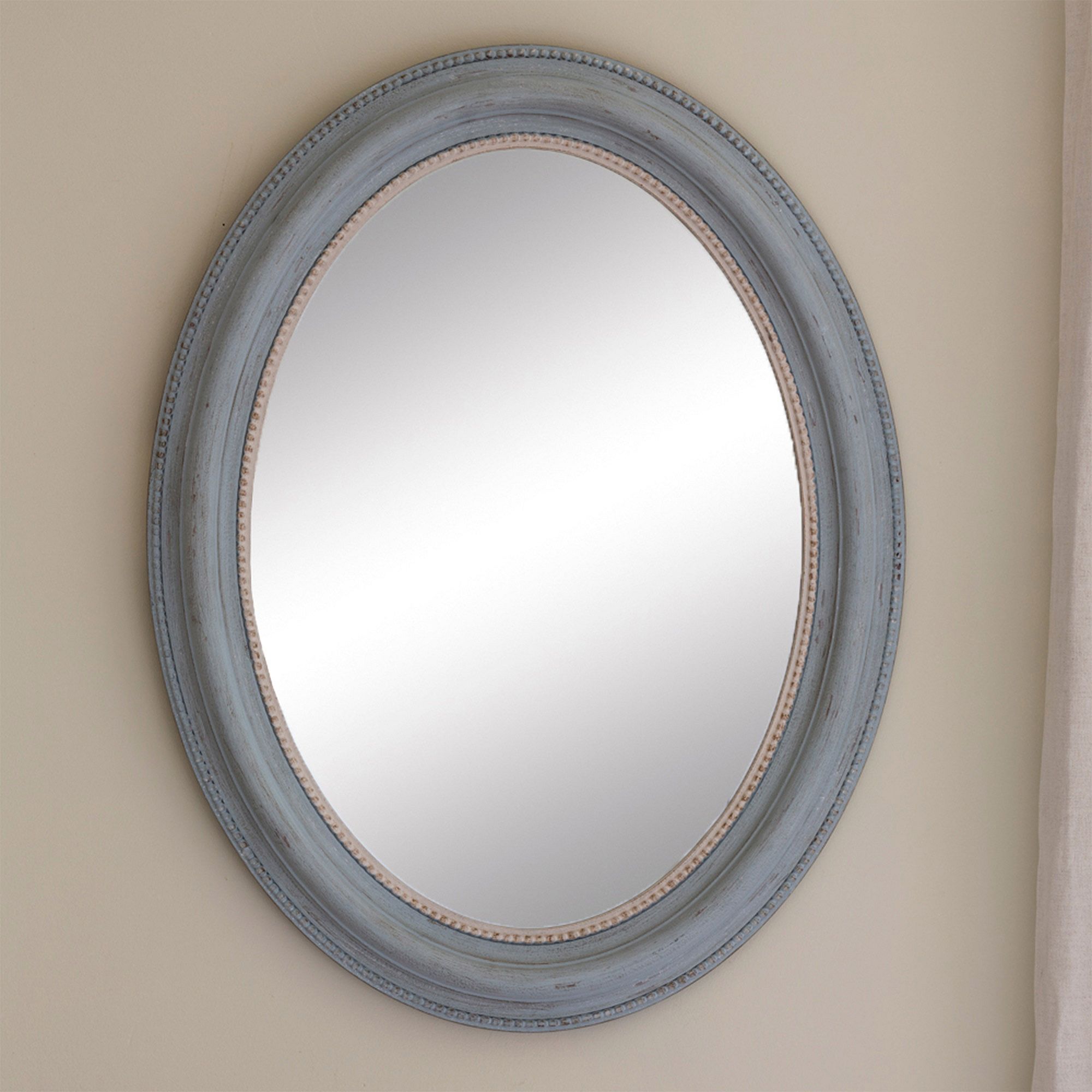 Frenchie Blue Grey Wall Mirror | Pale Grey Oval Wall Mirror