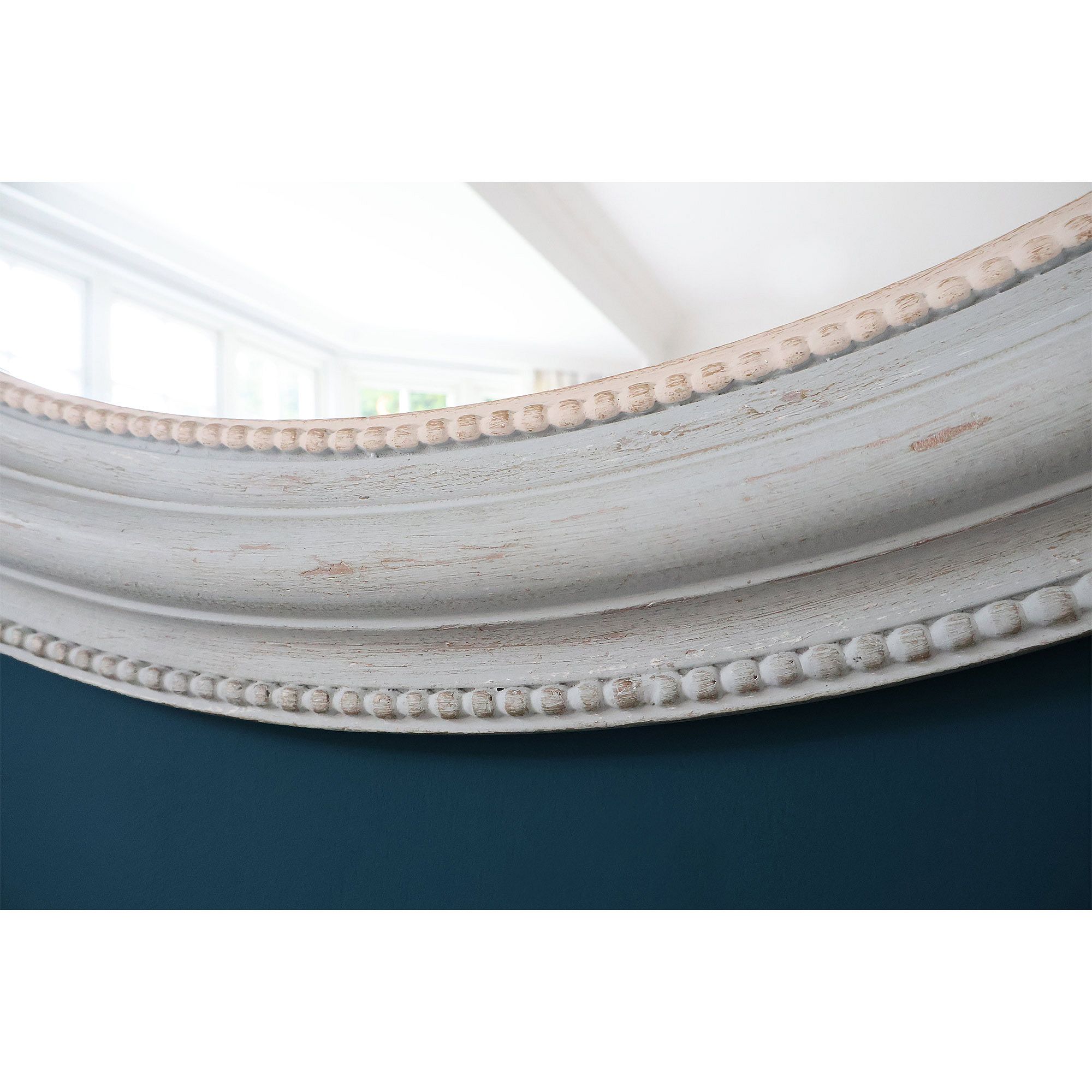 Frenchie Blue Grey Wall Mirror | Pale Grey Oval Wall Mirror