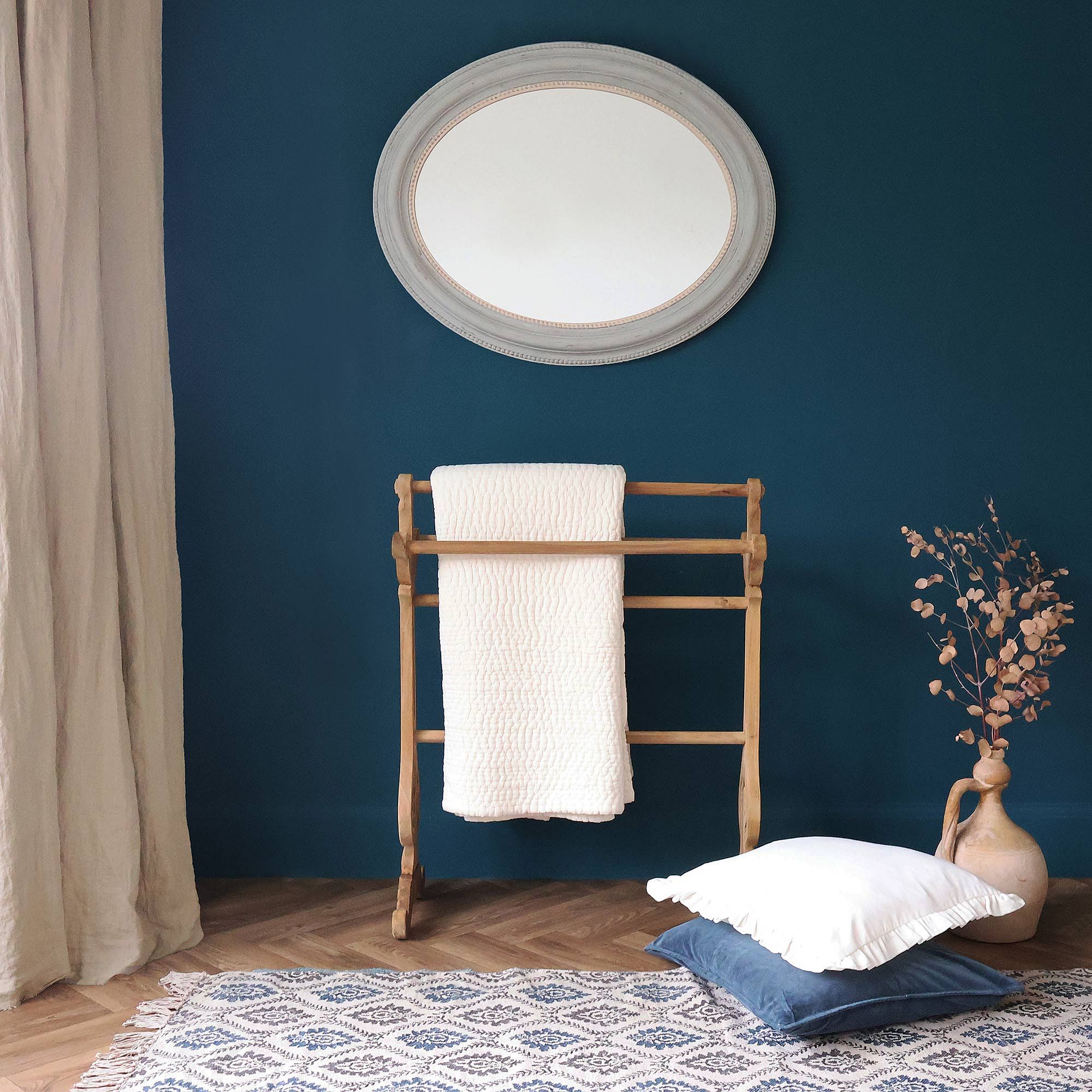 Frenchie Blue Grey Wall Mirror | Pale Grey Oval Wall Mirror