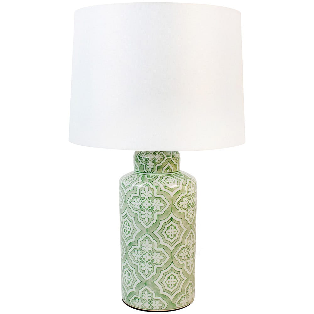 Moorish Verde Green Lamp | Ceramic Table Lamp with White Cotton Shade