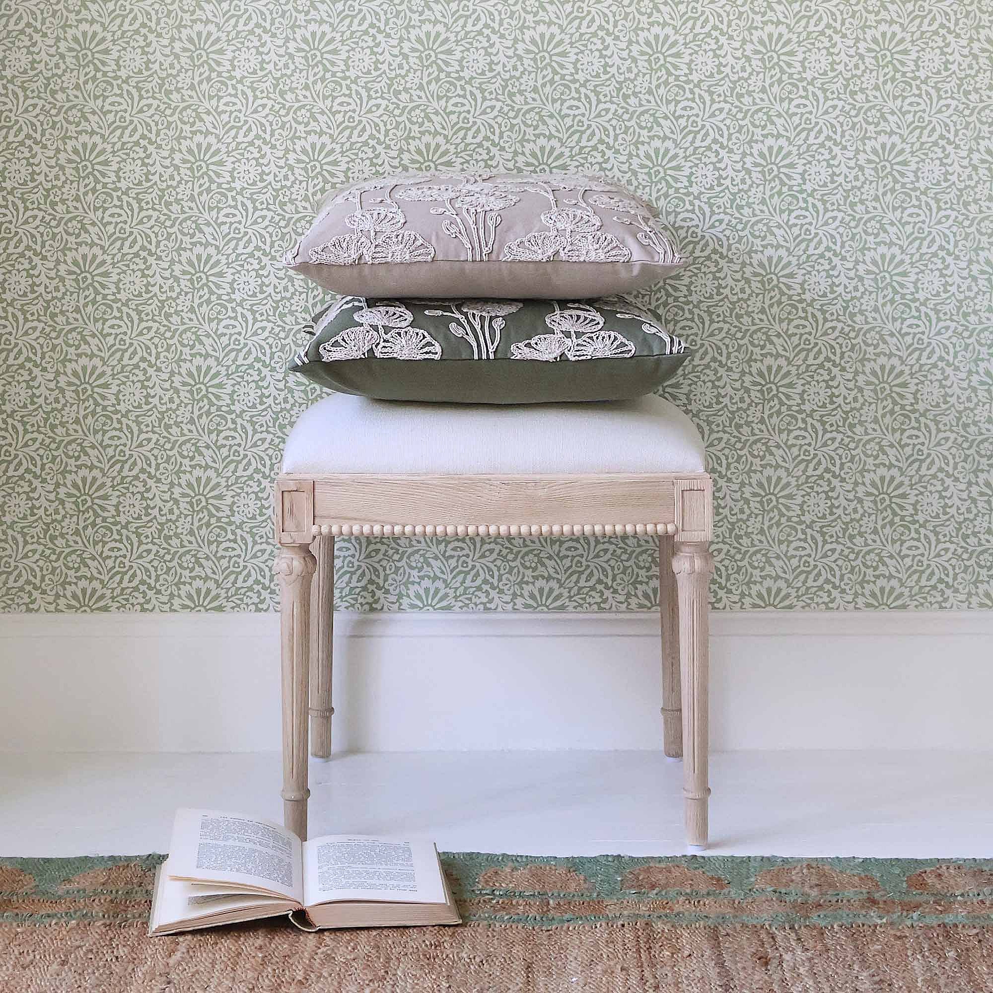 Gustavian Dressing Stool | Netural Taupe Upholstered Wooden Dressing ...