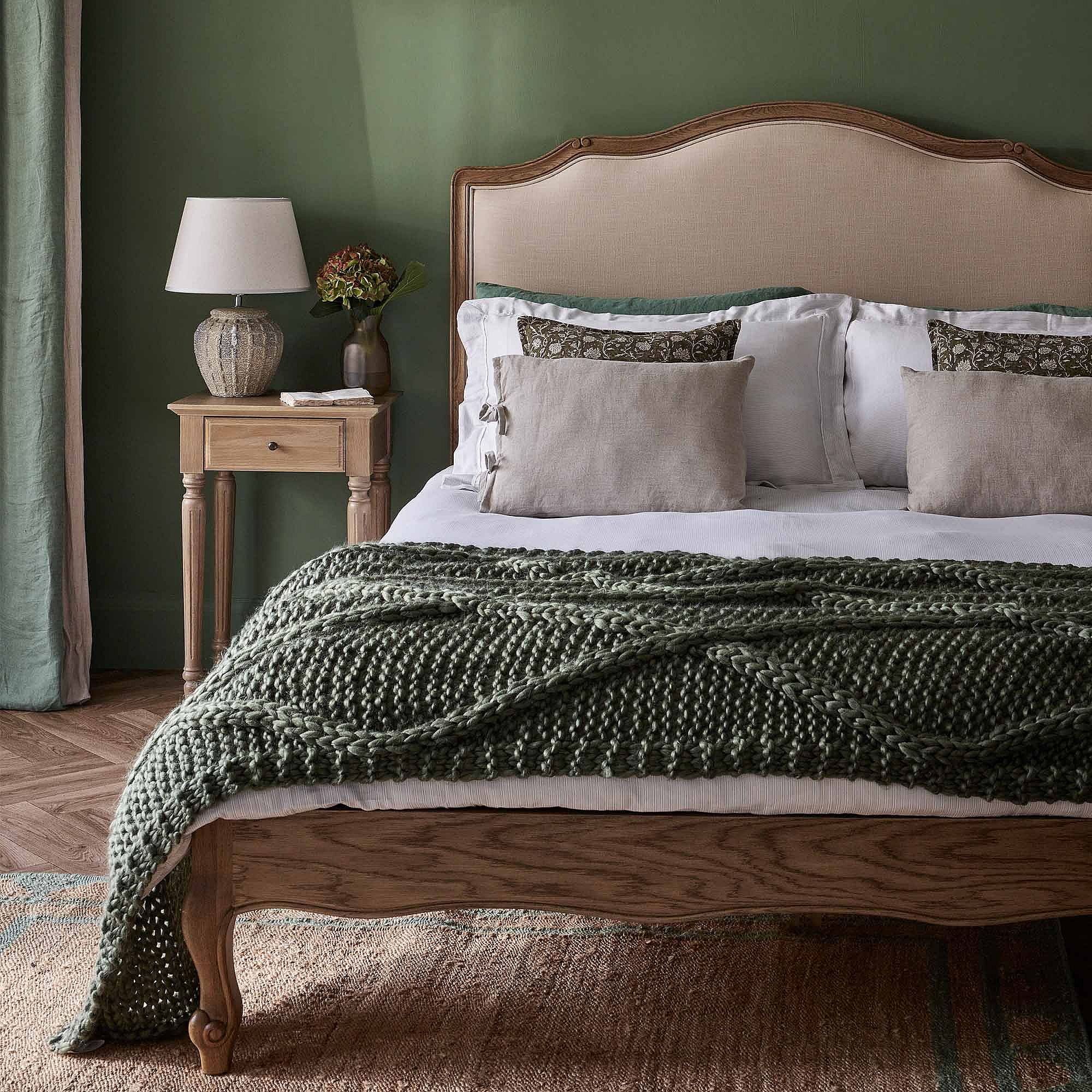 Love Story Natural Linen Upholstered Bed | Framed Oak Bed with ...