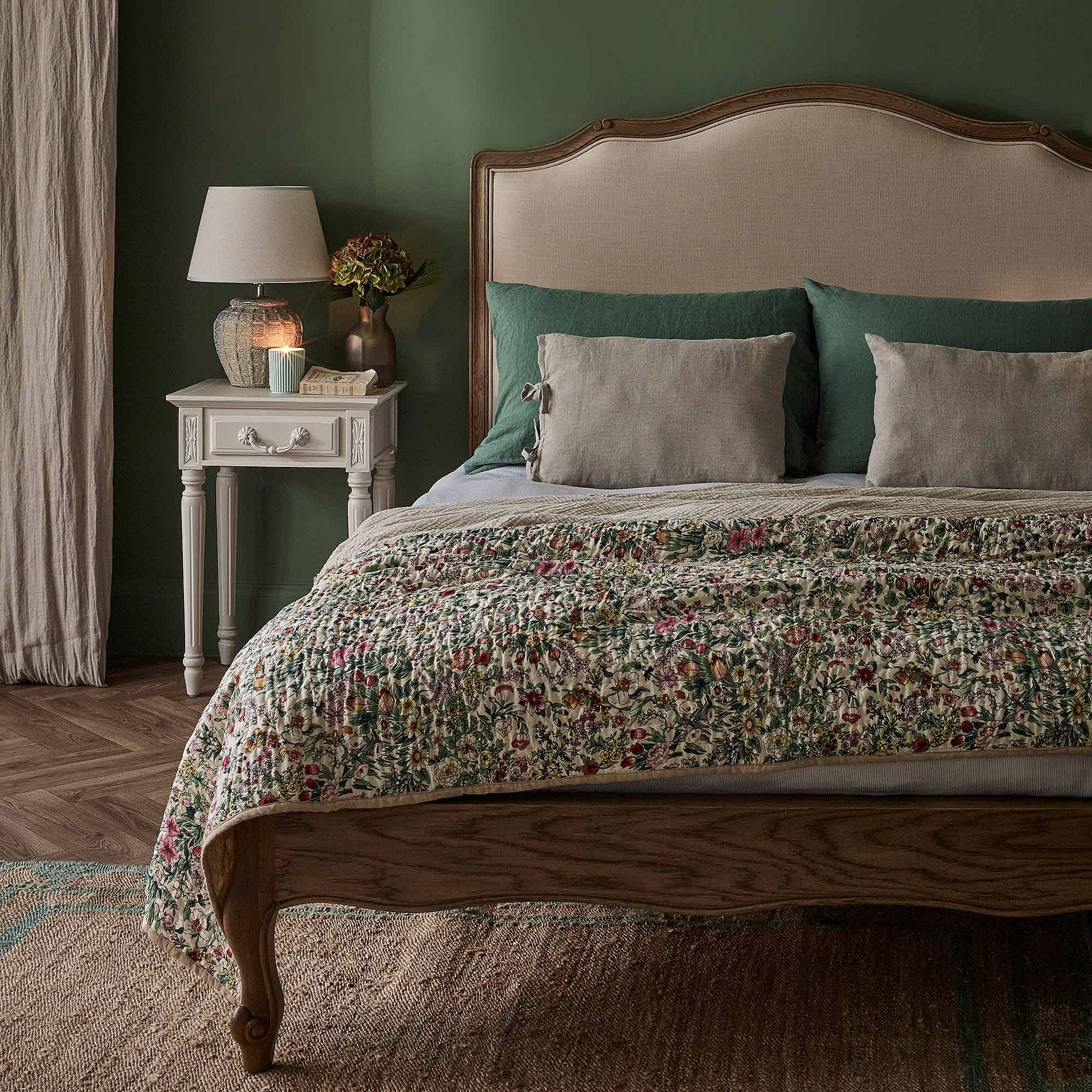 Love Story Natural Linen Upholstered Bed | Framed Oak Bed with ...