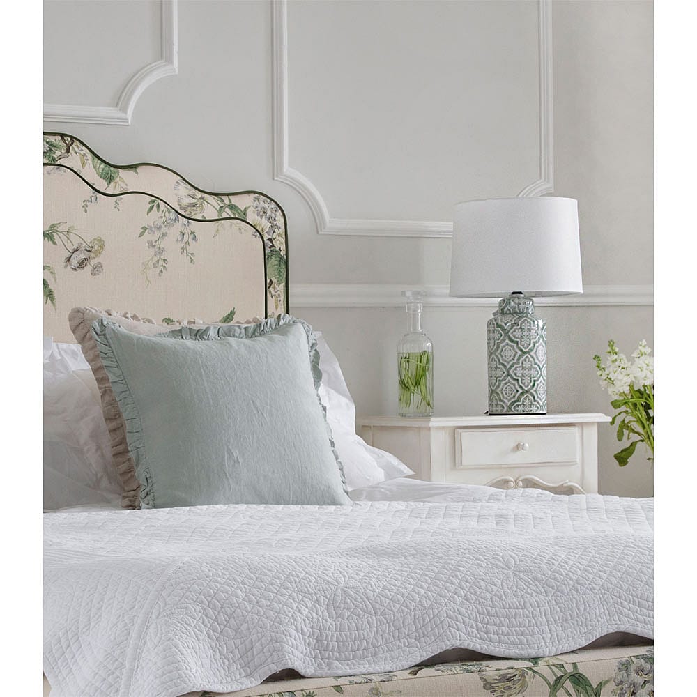 Moorish Verde Green Lamp | Ceramic Table Lamp with White Cotton Shade