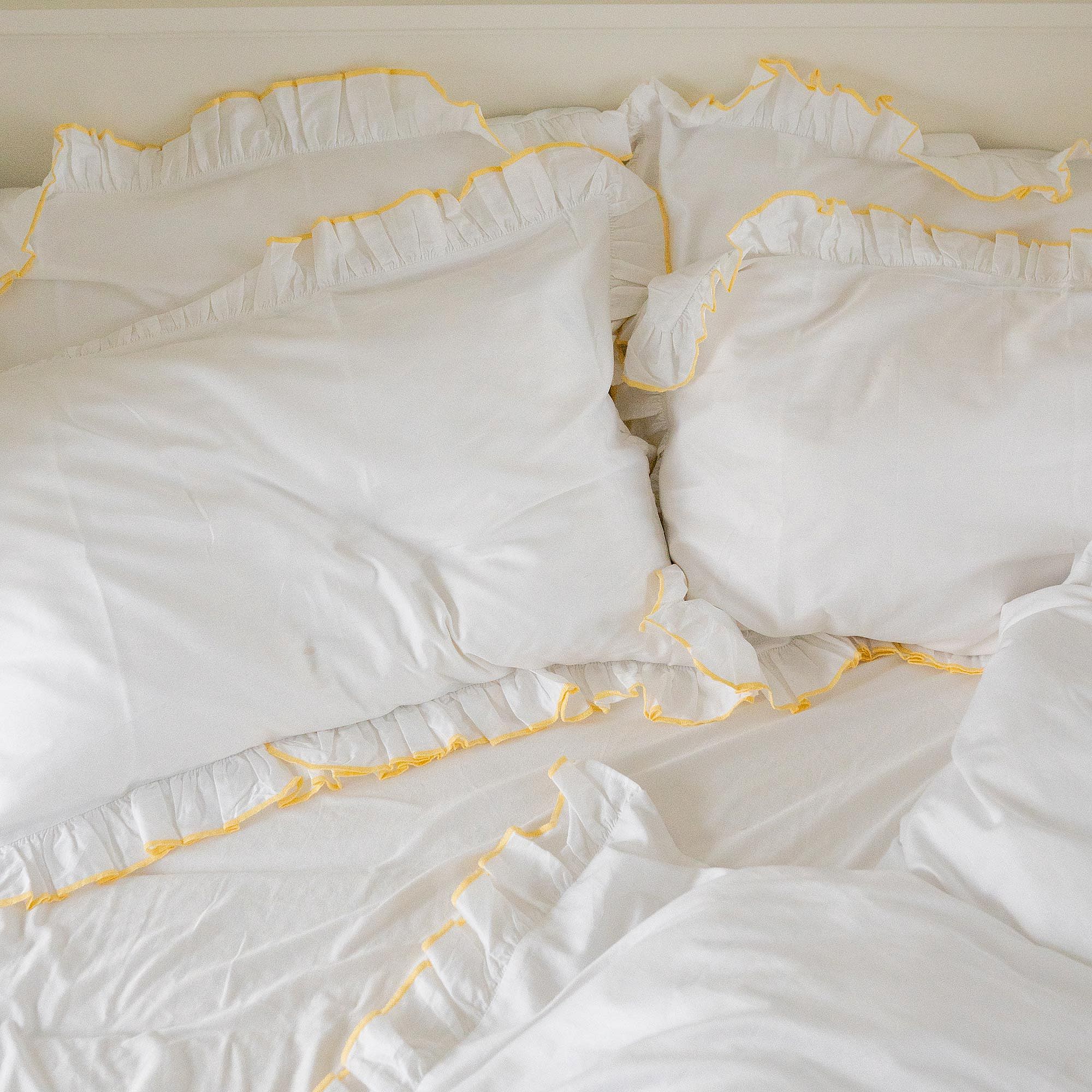 Provence Ruffle Bed Linen Bundle in Butter | 100% Cotton Sateen Frilled ...