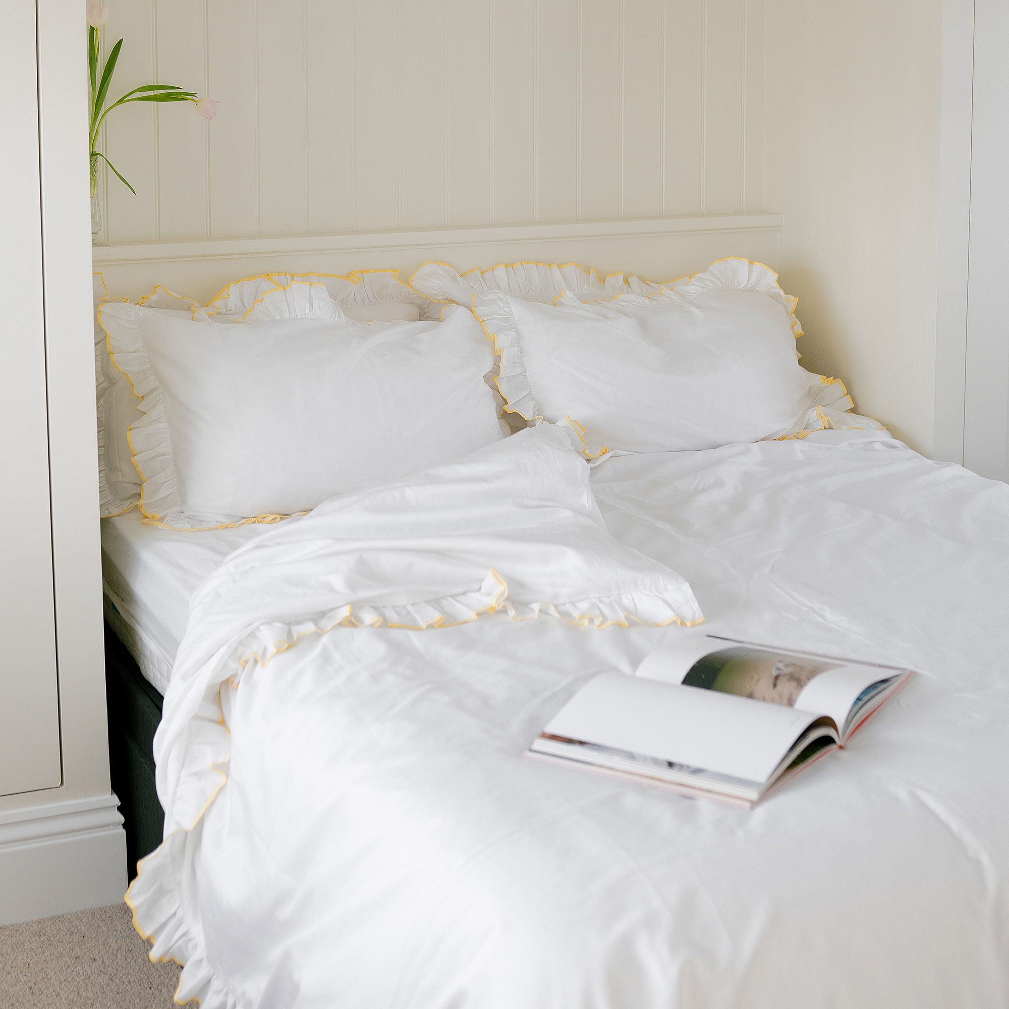 Provence Ruffle Bed Linen Bundle in Butter | 100% Cotton Sateen Frilled ...