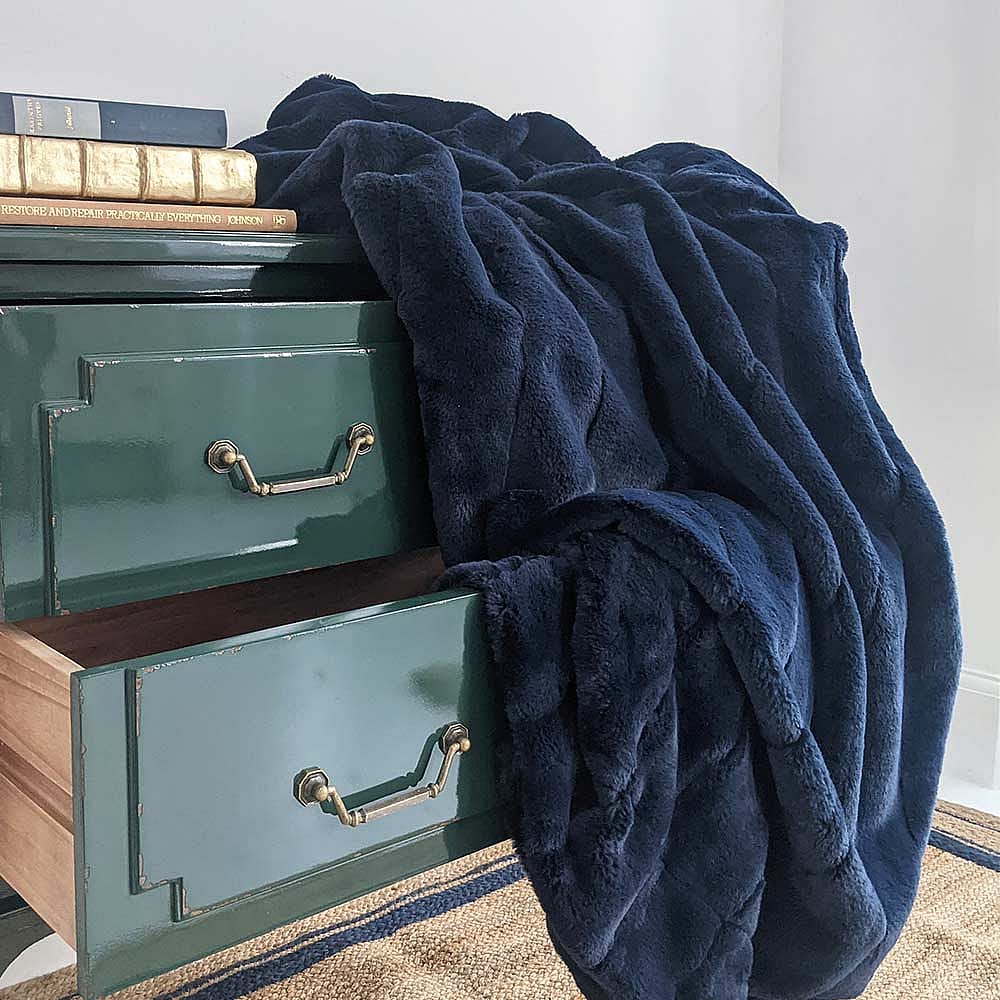 Mimi Faux Fur Throw in Rich Navy | Soft Faux Fur Blue Throw Bedspread ...