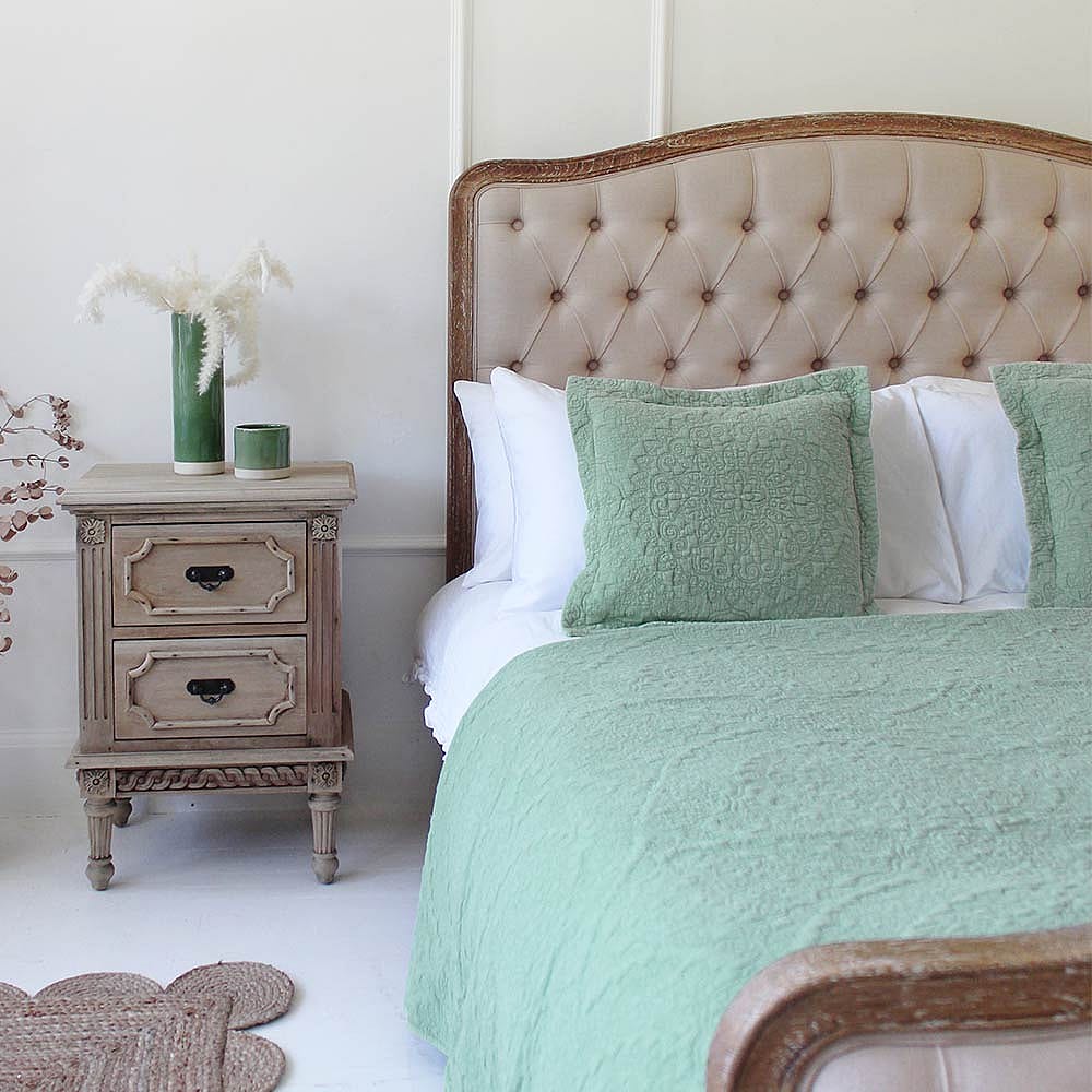 Sage Green Embroidered Cushion | Relaxed Look Sage Green Square Quilted ...