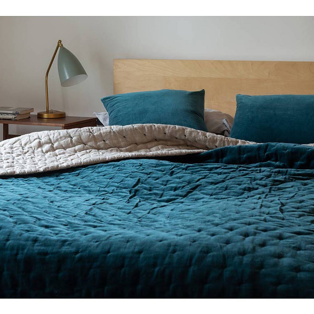 Teal Blue Cotton Velvet Quilted Bedspread | Bold Teal Blue Quilted ...