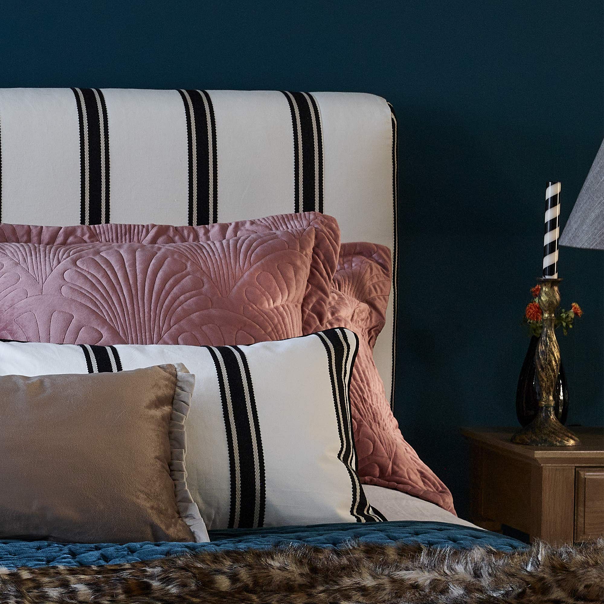 The Granville Stripe Upholstered Bed | Square Frame Upholstered Bed ...