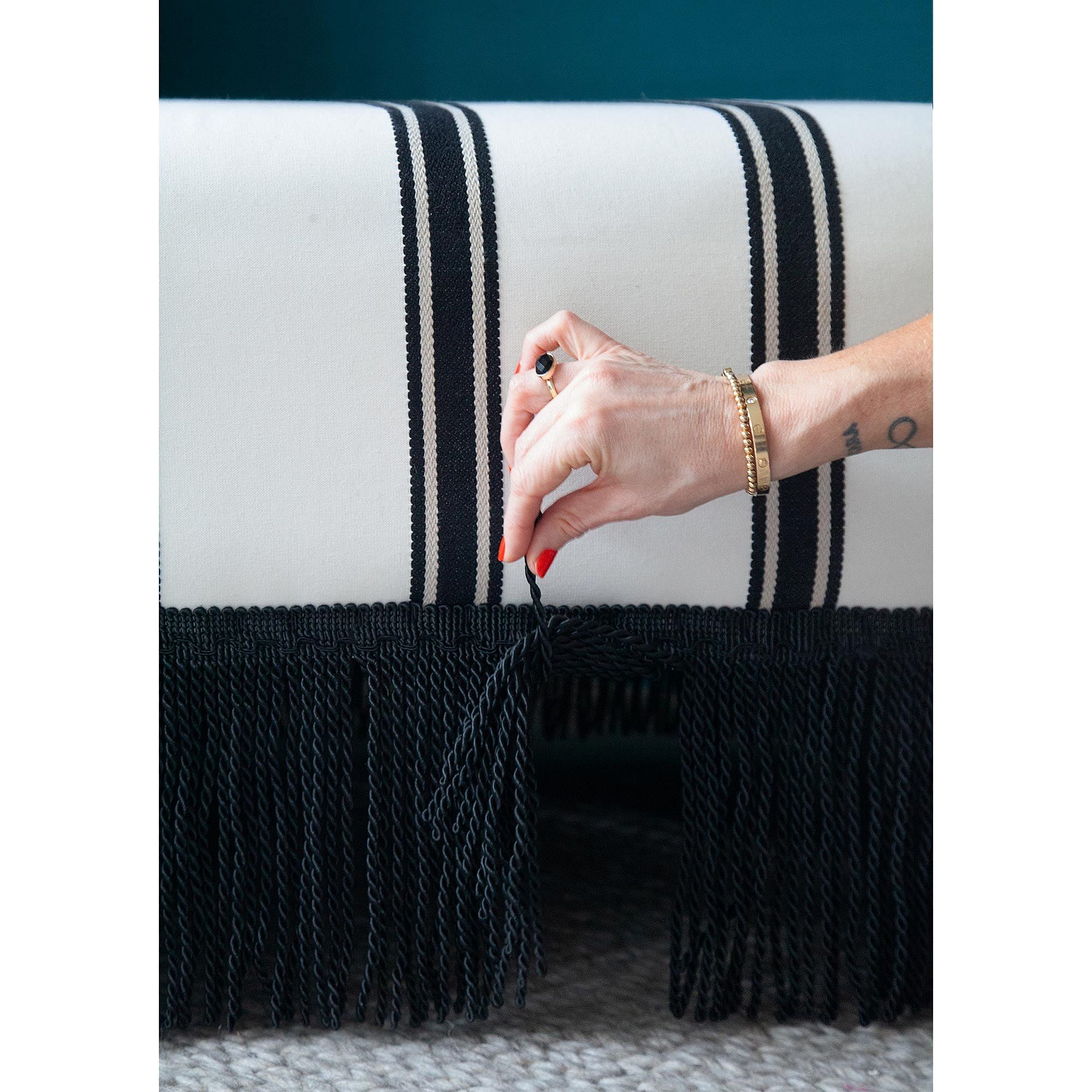 The Granville Stripe Upholstered Bench | Monochrome Stripe Bedroom ...