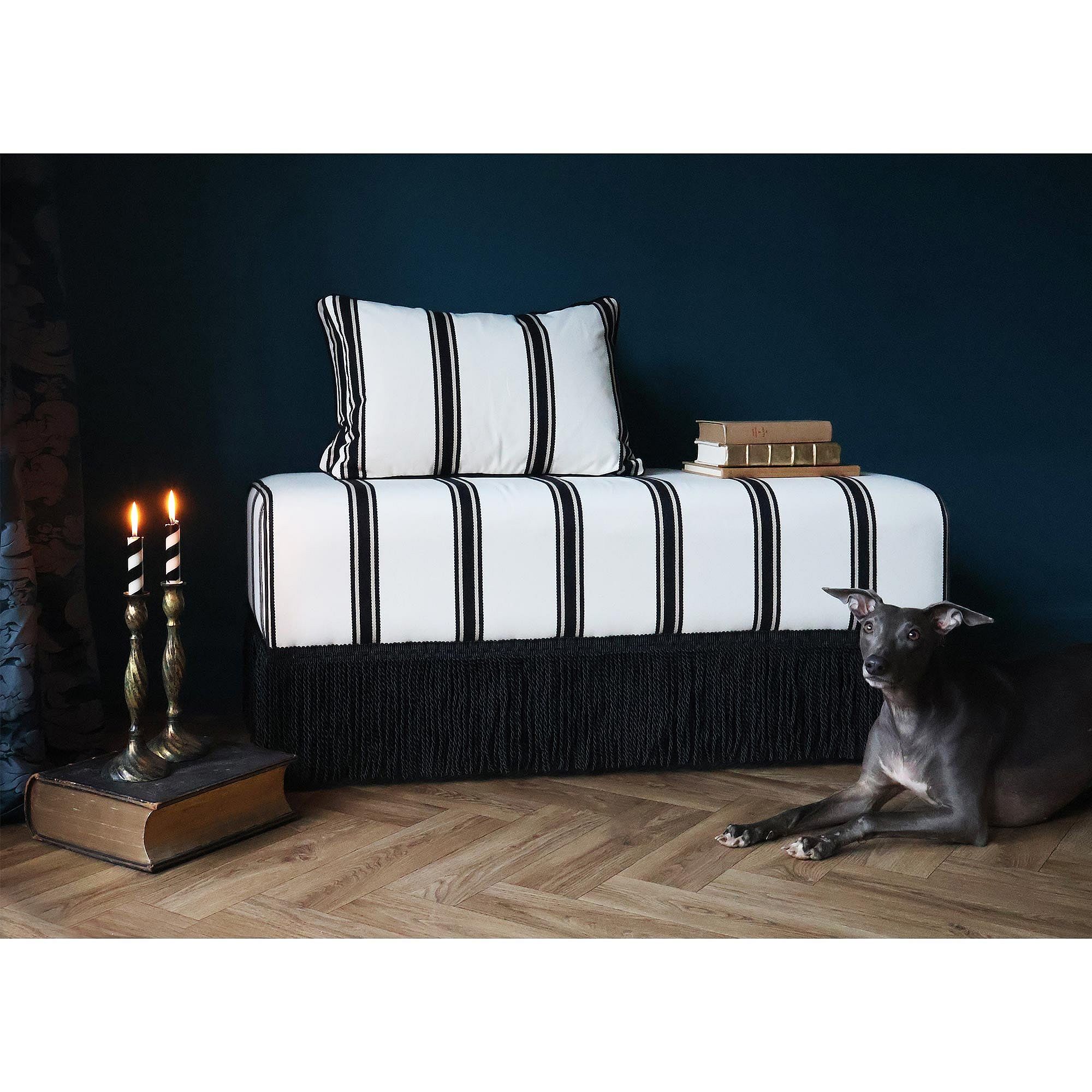 The Granville Stripe Upholstered Bench | Monochrome Stripe Bedroom ...