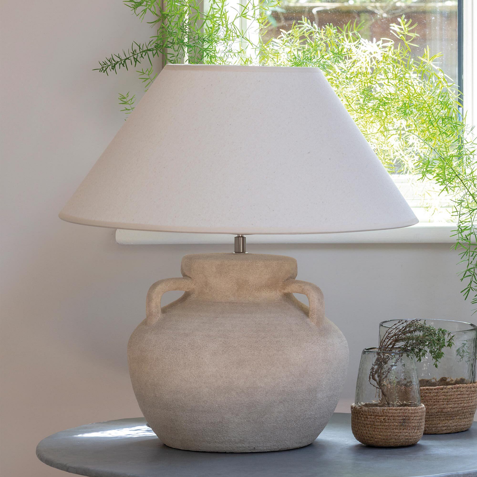 The Love Handles Lamp | Earthenware Table Lamp with Cotton Linen Shade