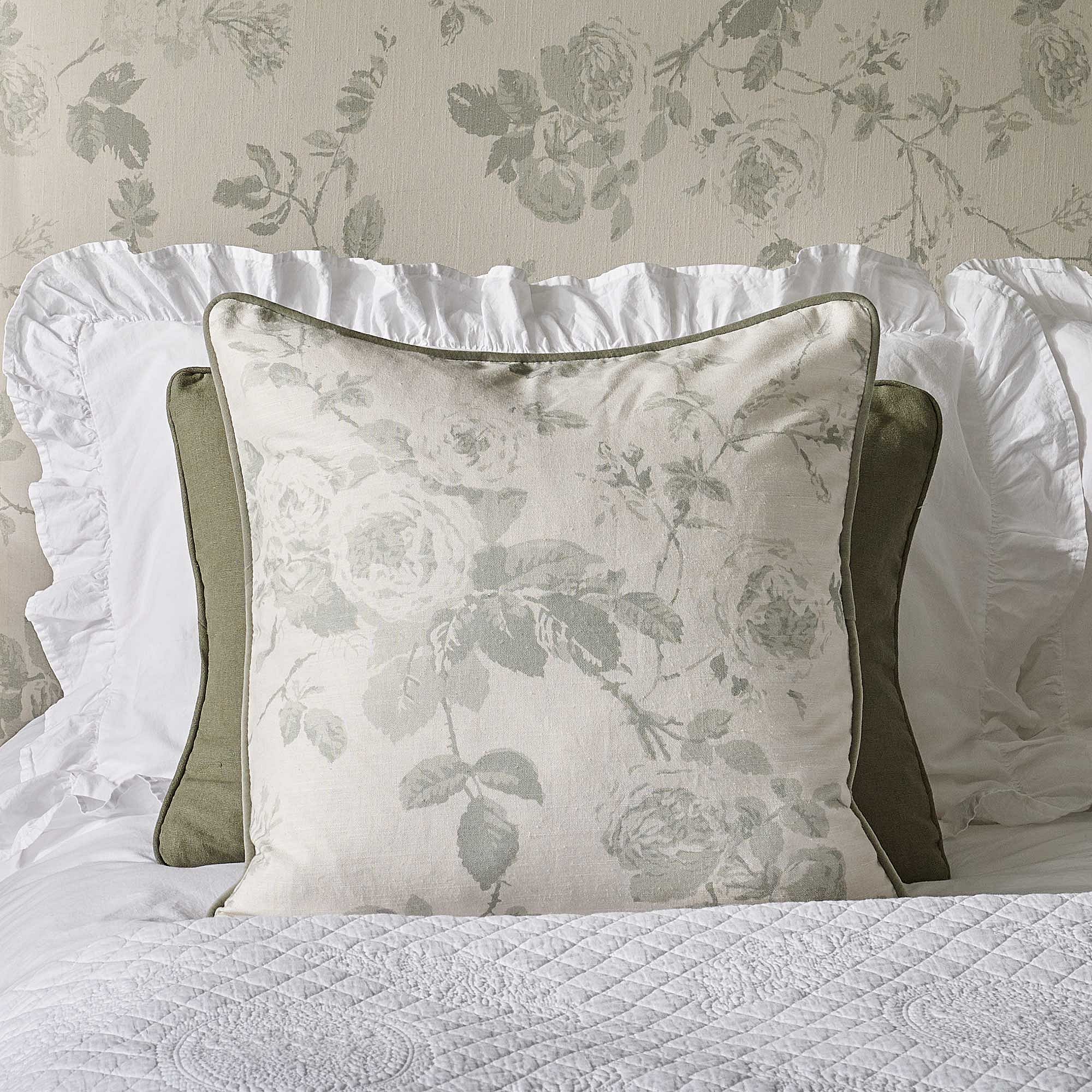 Tumbling Roses Cushion | Handmade Pale Floral Square Cushion