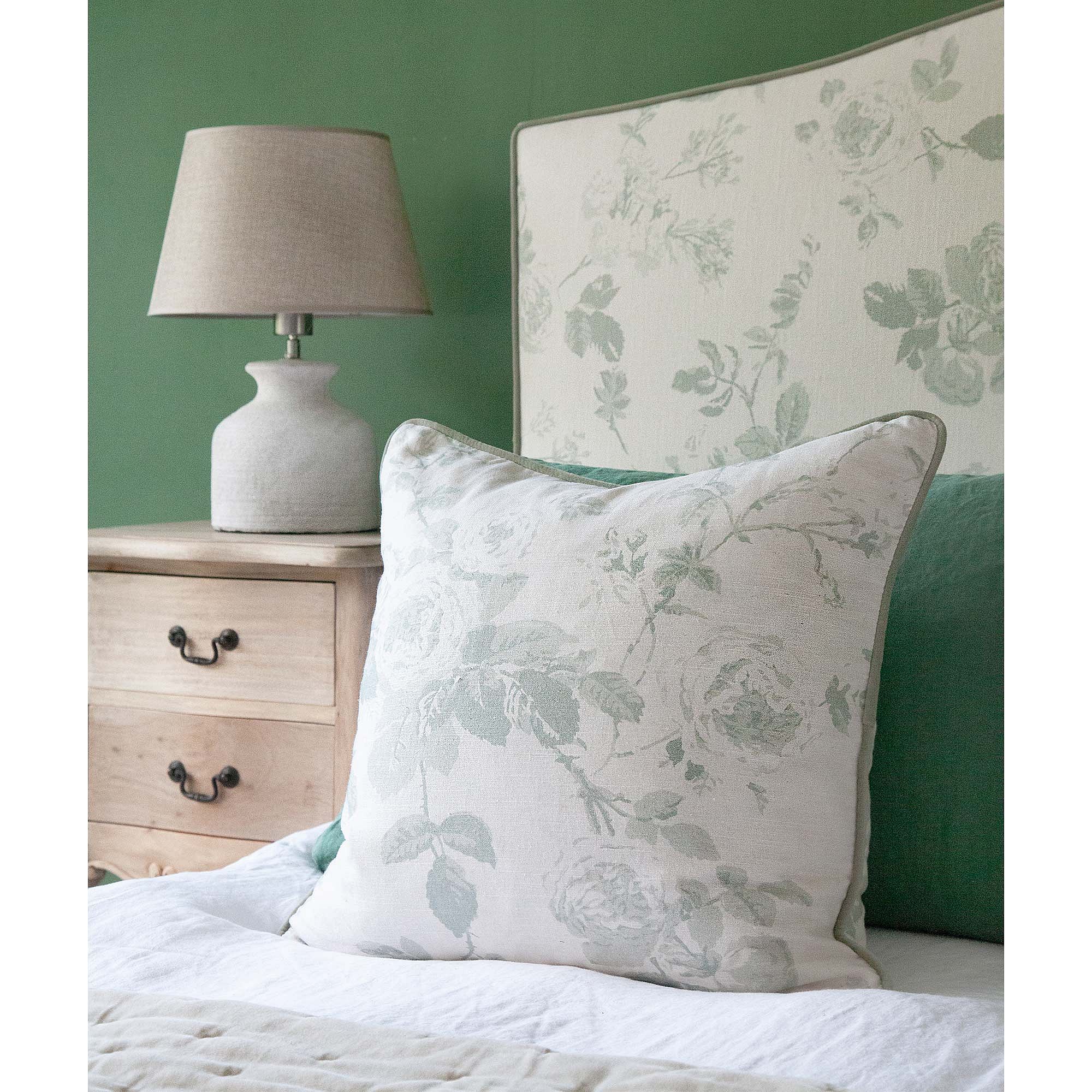 Tumbling Roses Cushion | Handmade Pale Floral Square Cushion