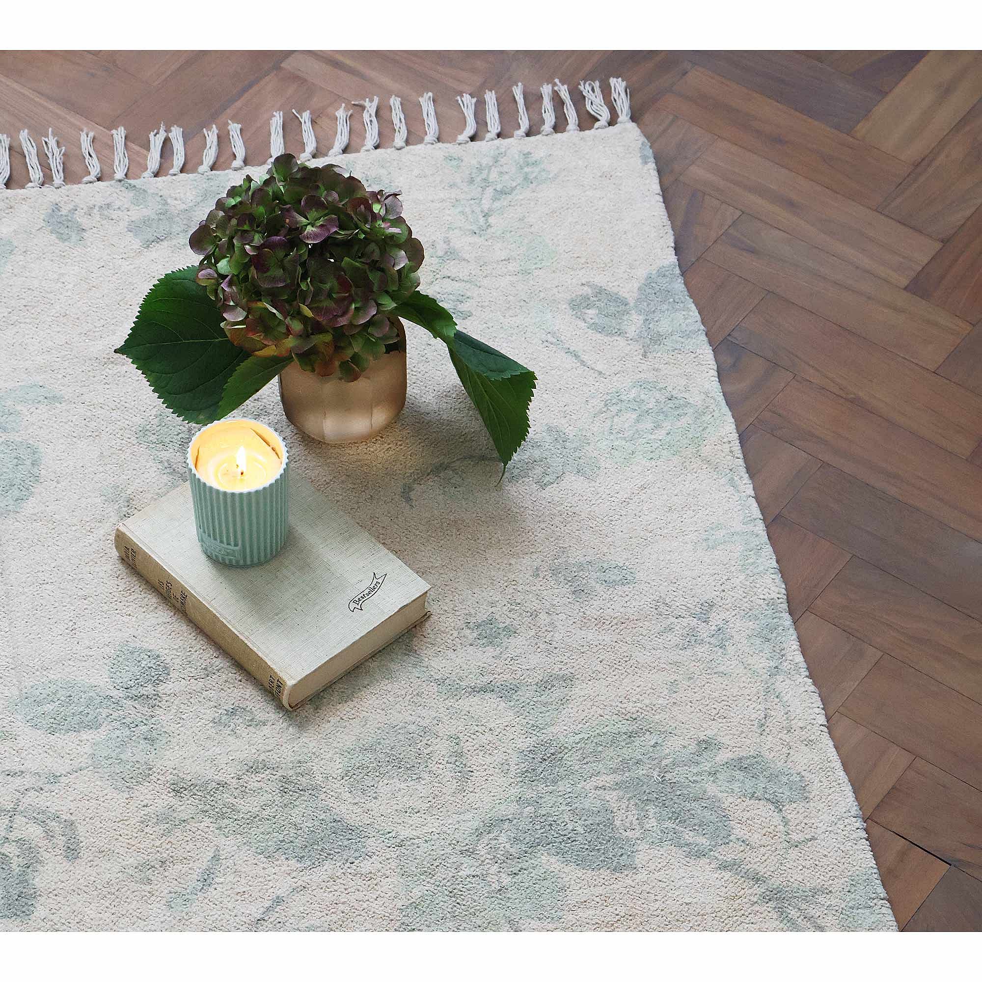 Tumbling Roses Rug | Floral Vintage Style Rug in a Green Floral Pattern