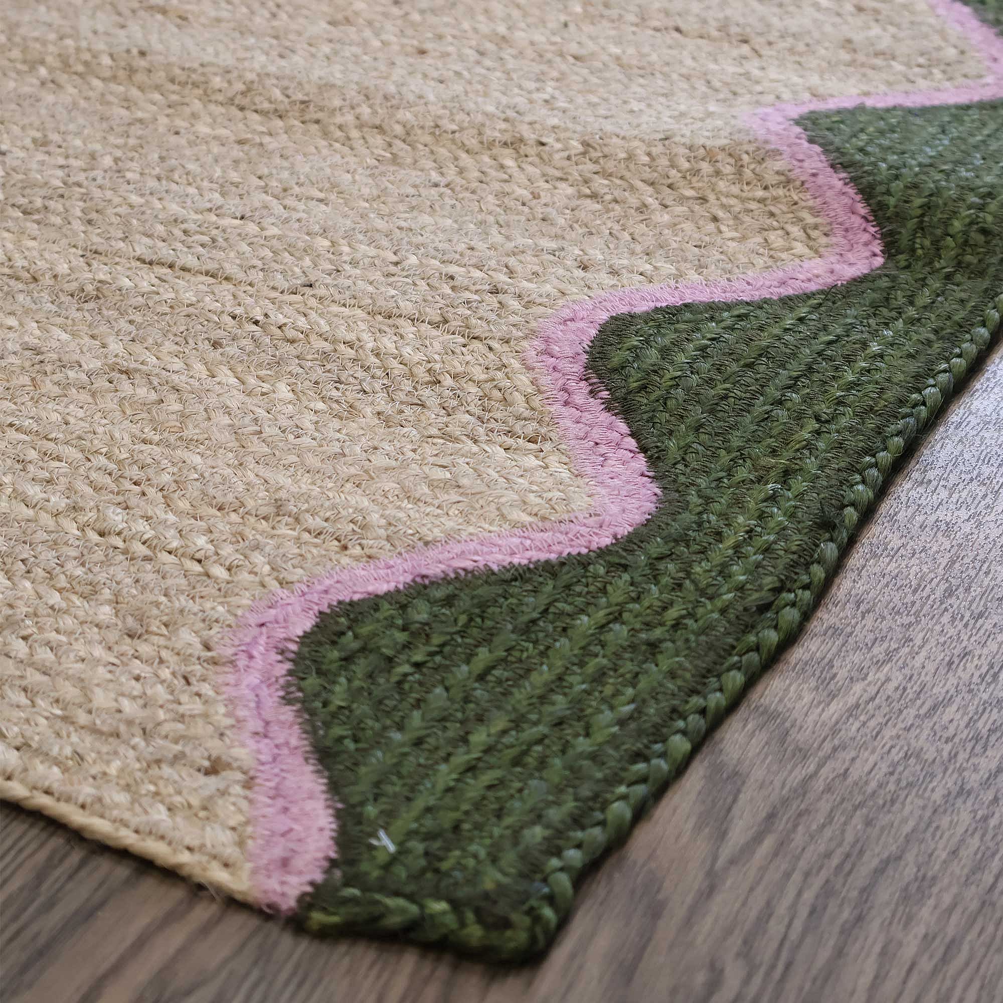 Scallop Wave Runner in Olive | Hand-Woven Organic Jute Runner in Dark ...