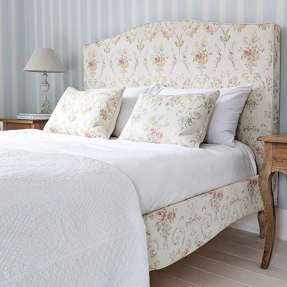 Windsor Garden Floral Upholstered Bed | Floral Linen Fabric Upholstered Bed