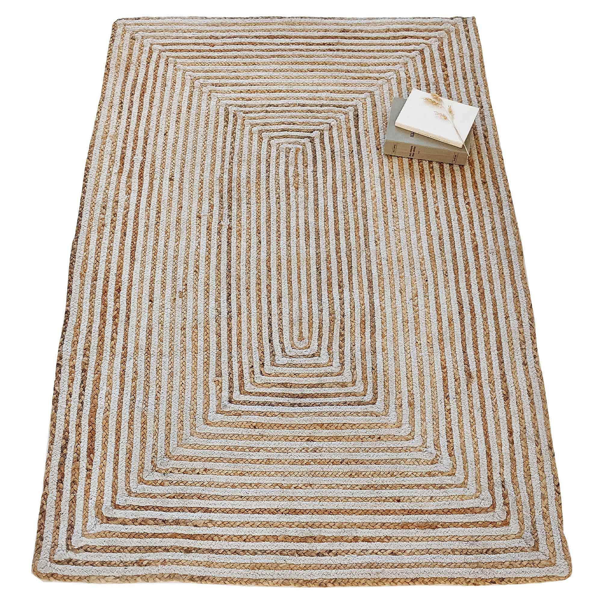 Woven Jute Stripe Rug | Rectangular Woven Jute Stripe Bedroom Rug