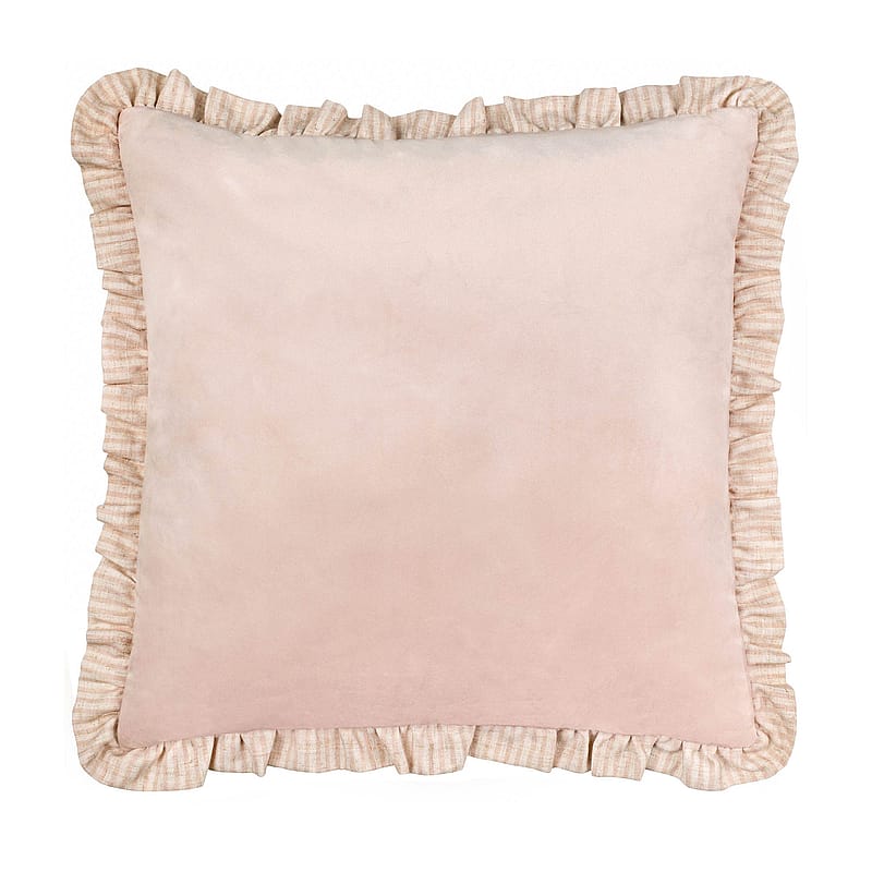 Blush Meadow Ruffle Cushion | Petal Pink Velvet Sqaure Cushion with ...